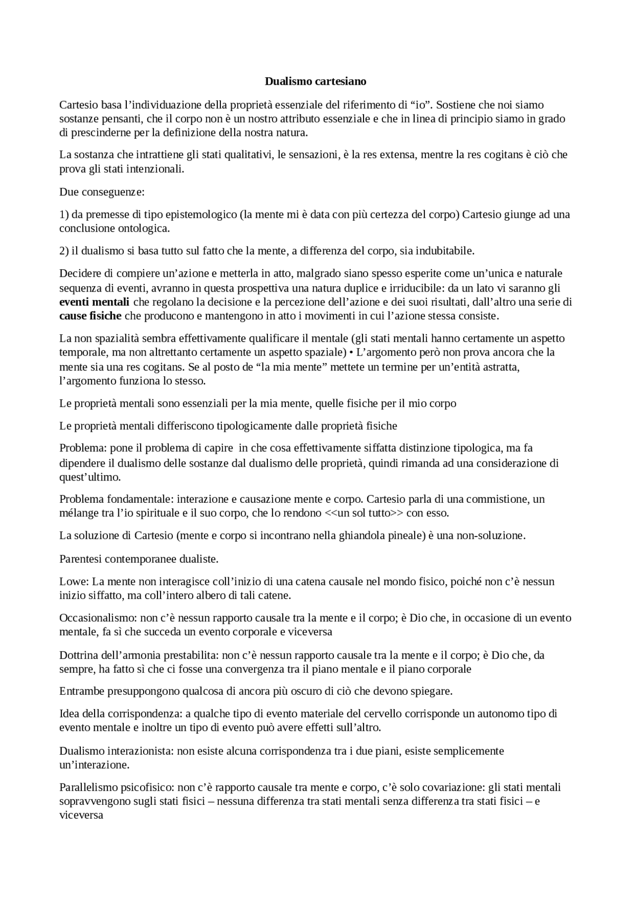 Riassunto Filosofia Della Mente Docsity