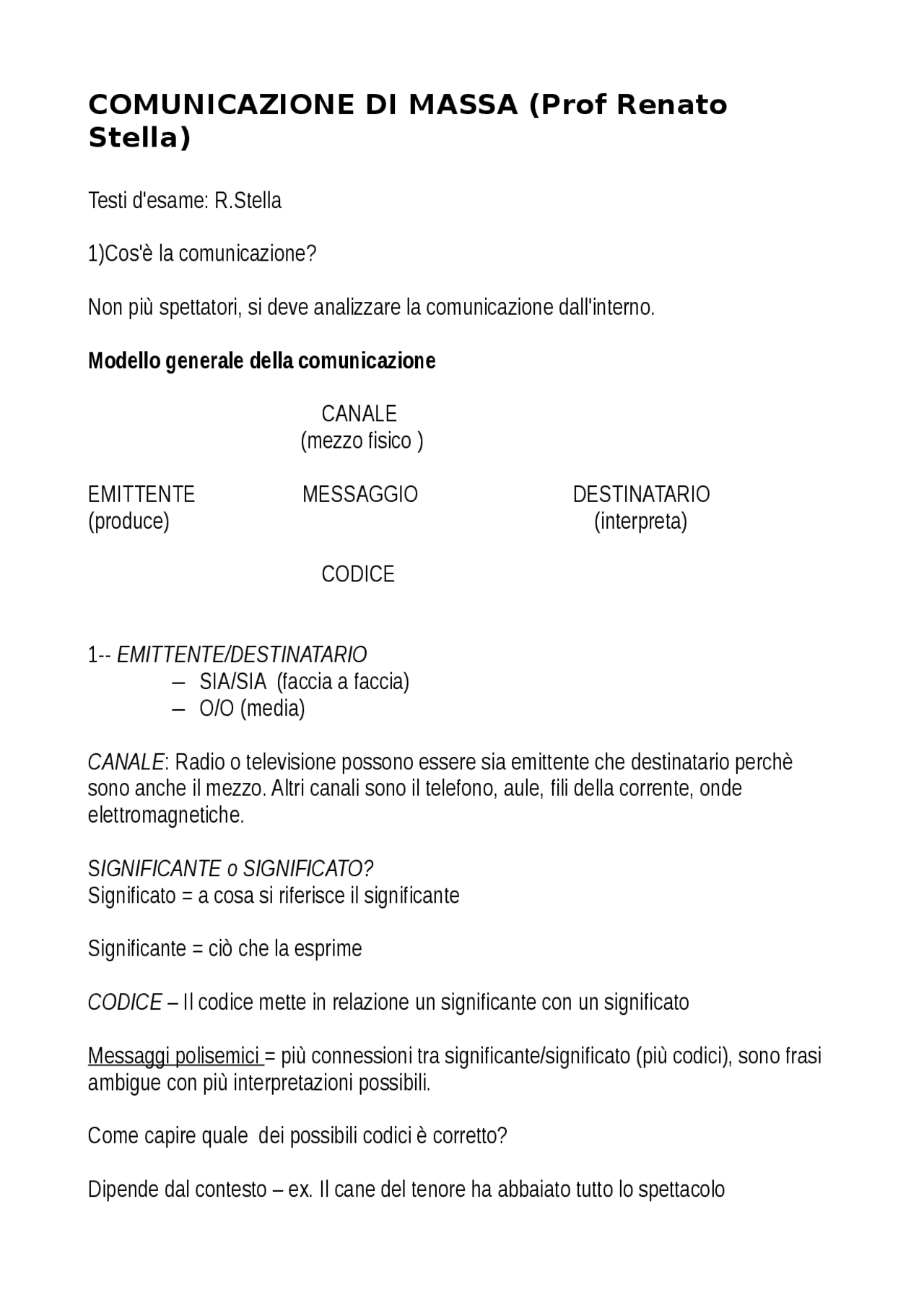 Comunicazione Di Massa Stella Docsity