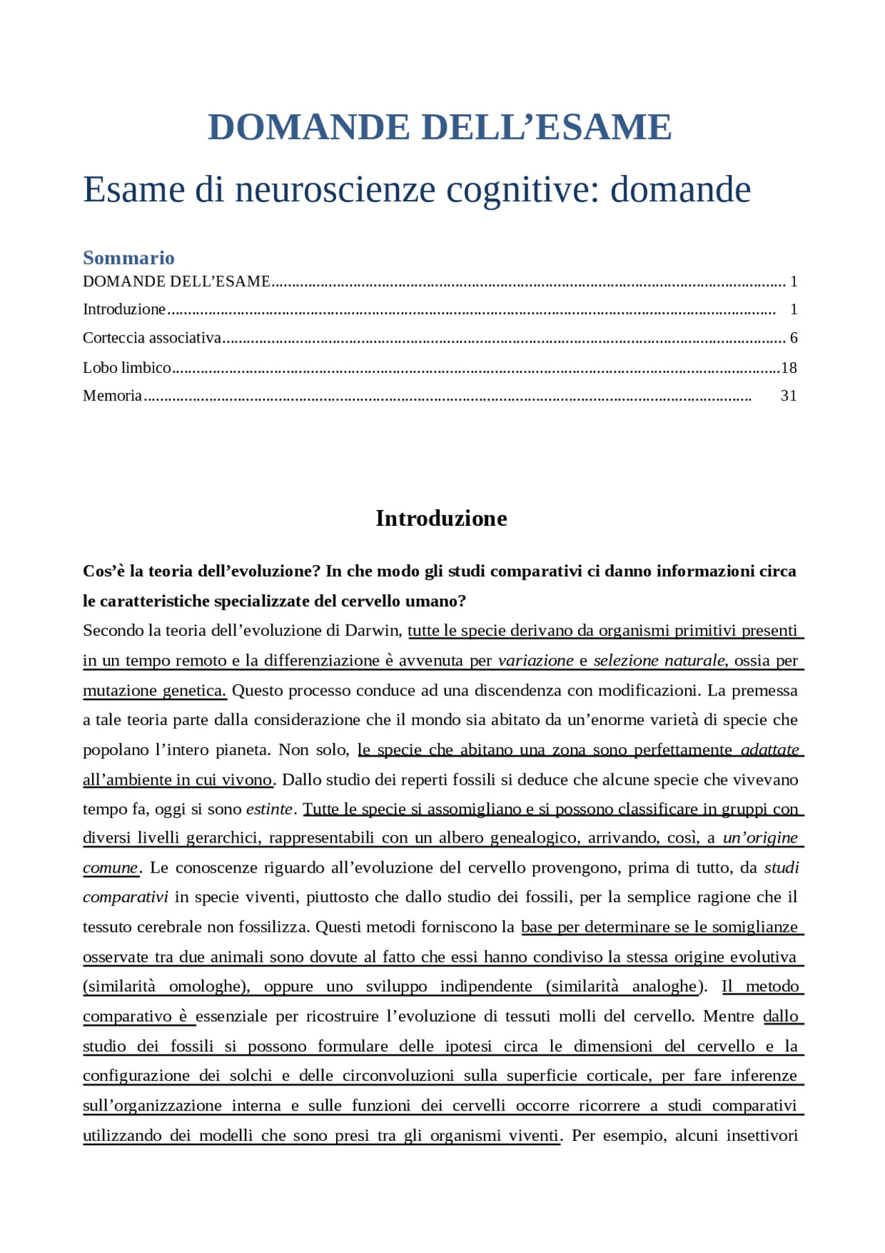 Domande Esame Neuroscienze Cognitive Docsity