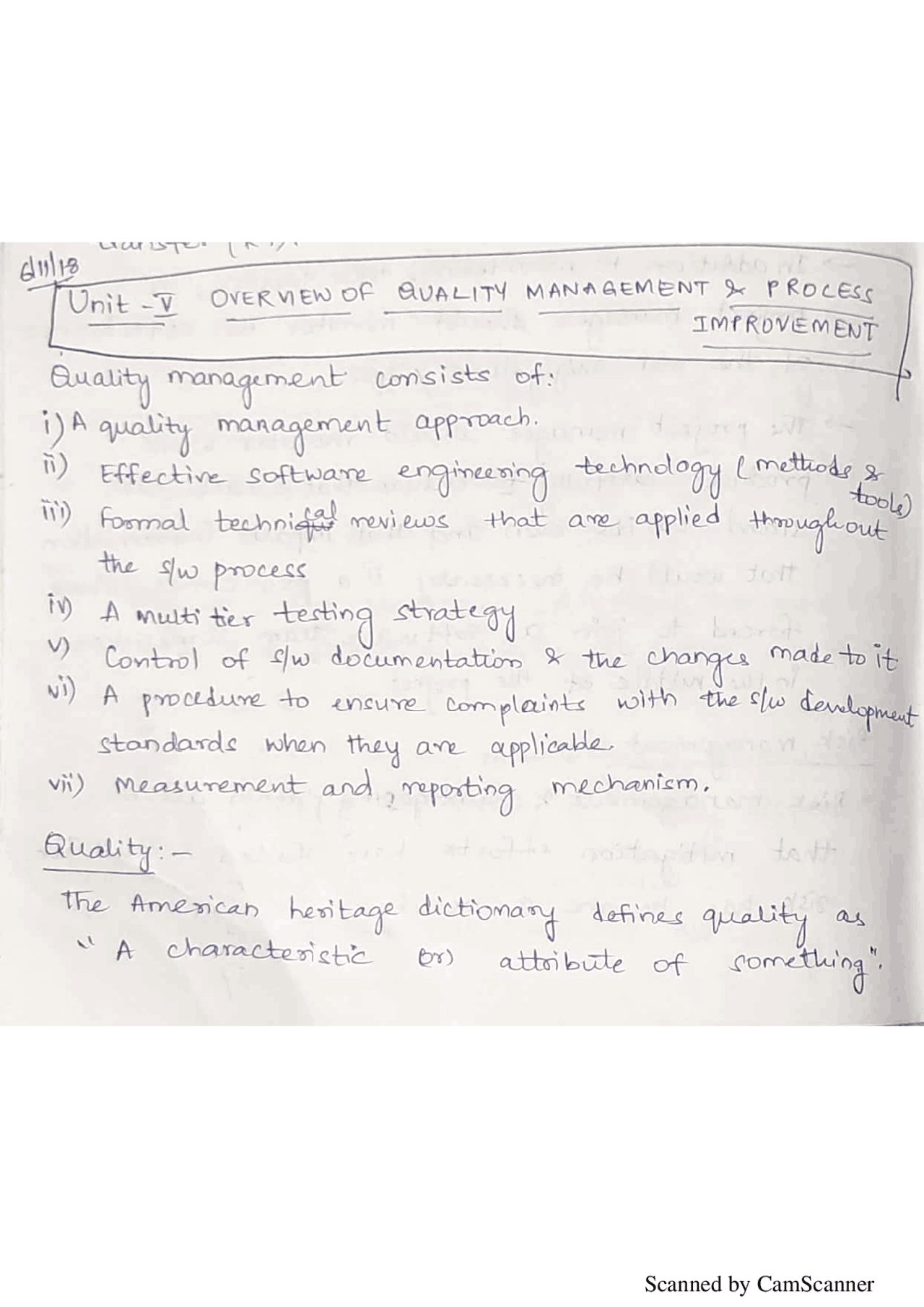Overview Of Quality Management Docsity