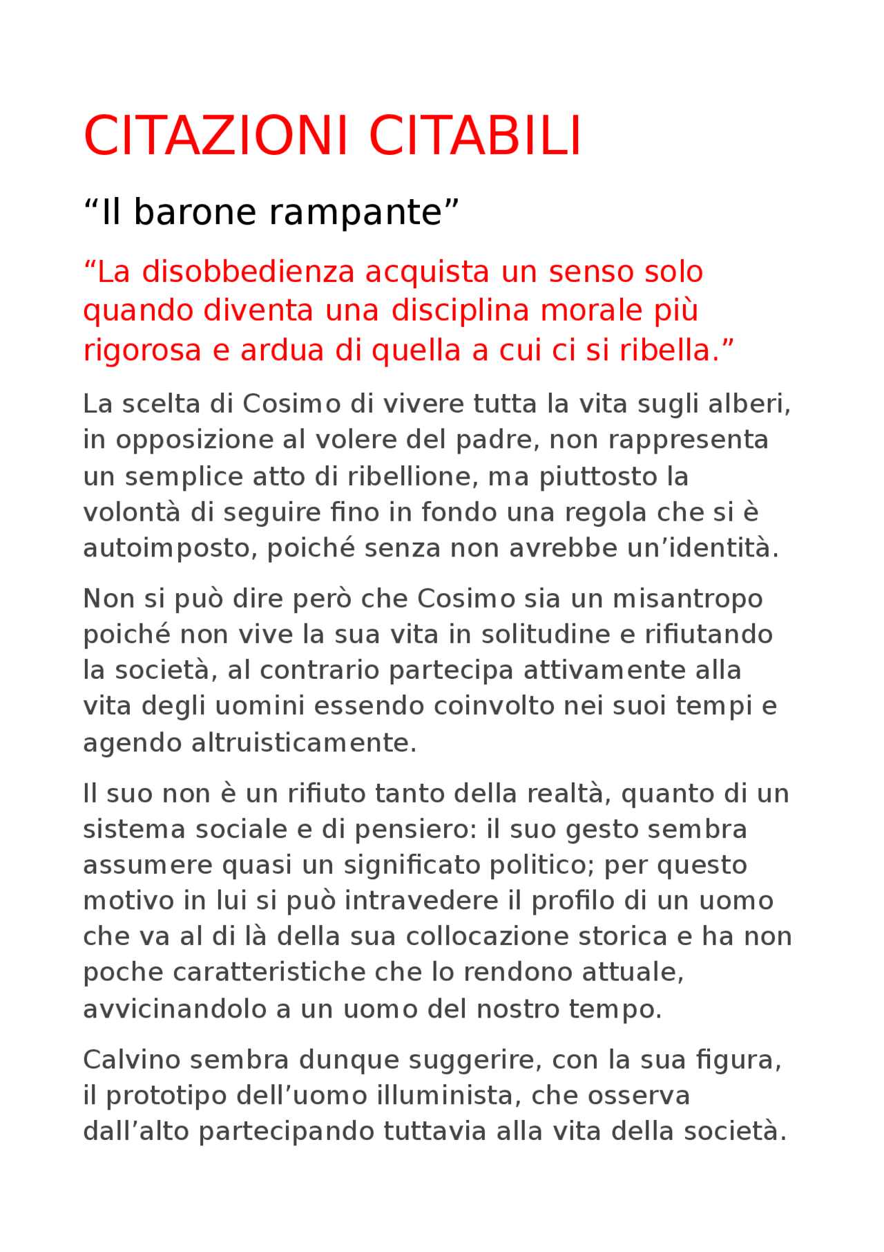 Il Barone Rampante Italo Calvino Notes De Italien Docsity