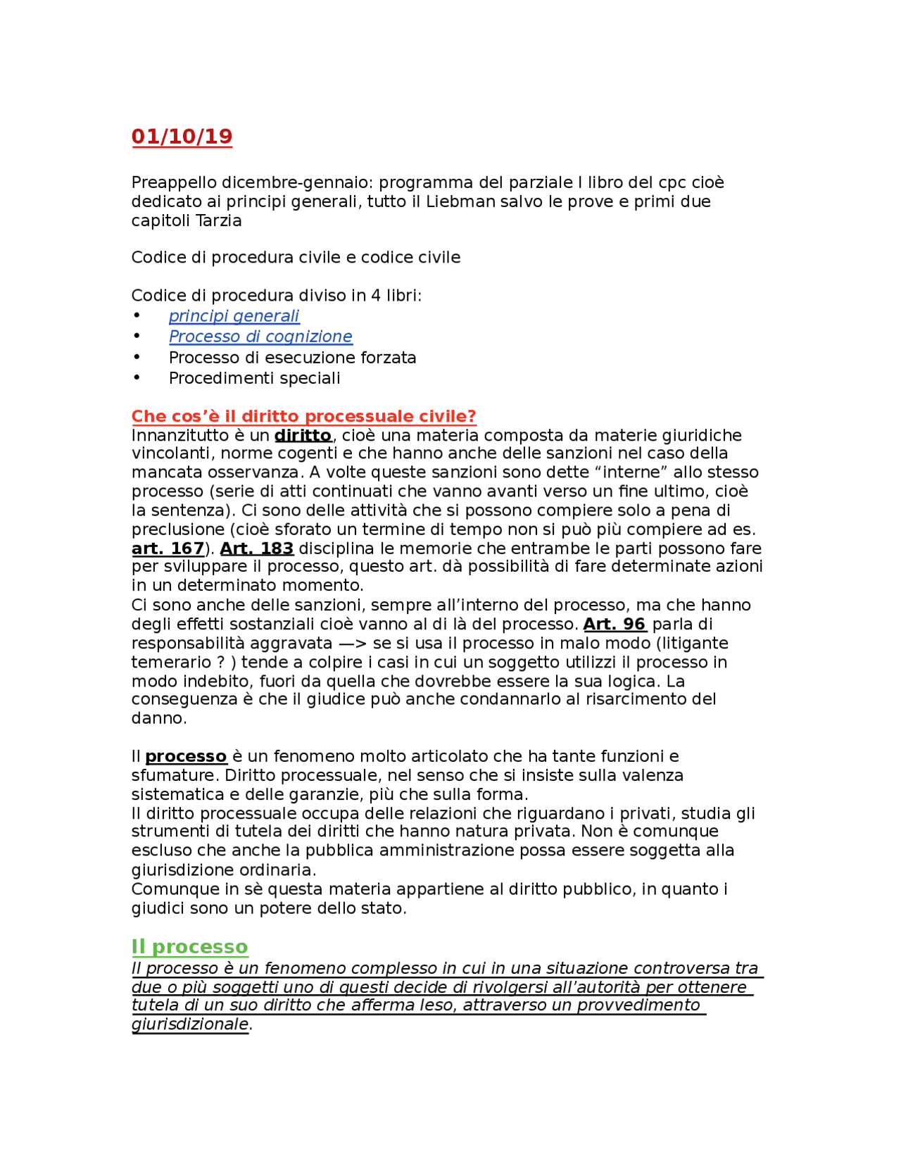 Diritto Processuale Civile Mod A Unimib Prof Danovi Docsity