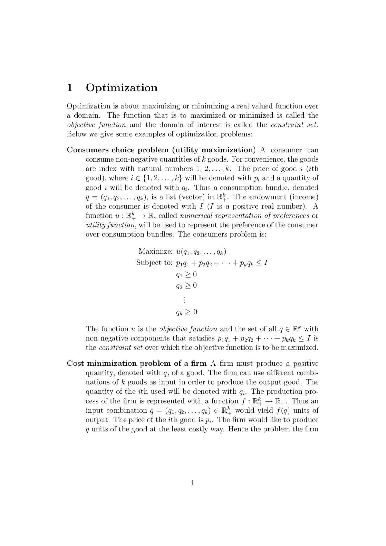 Mathematics for Economy Optimization - Docsity