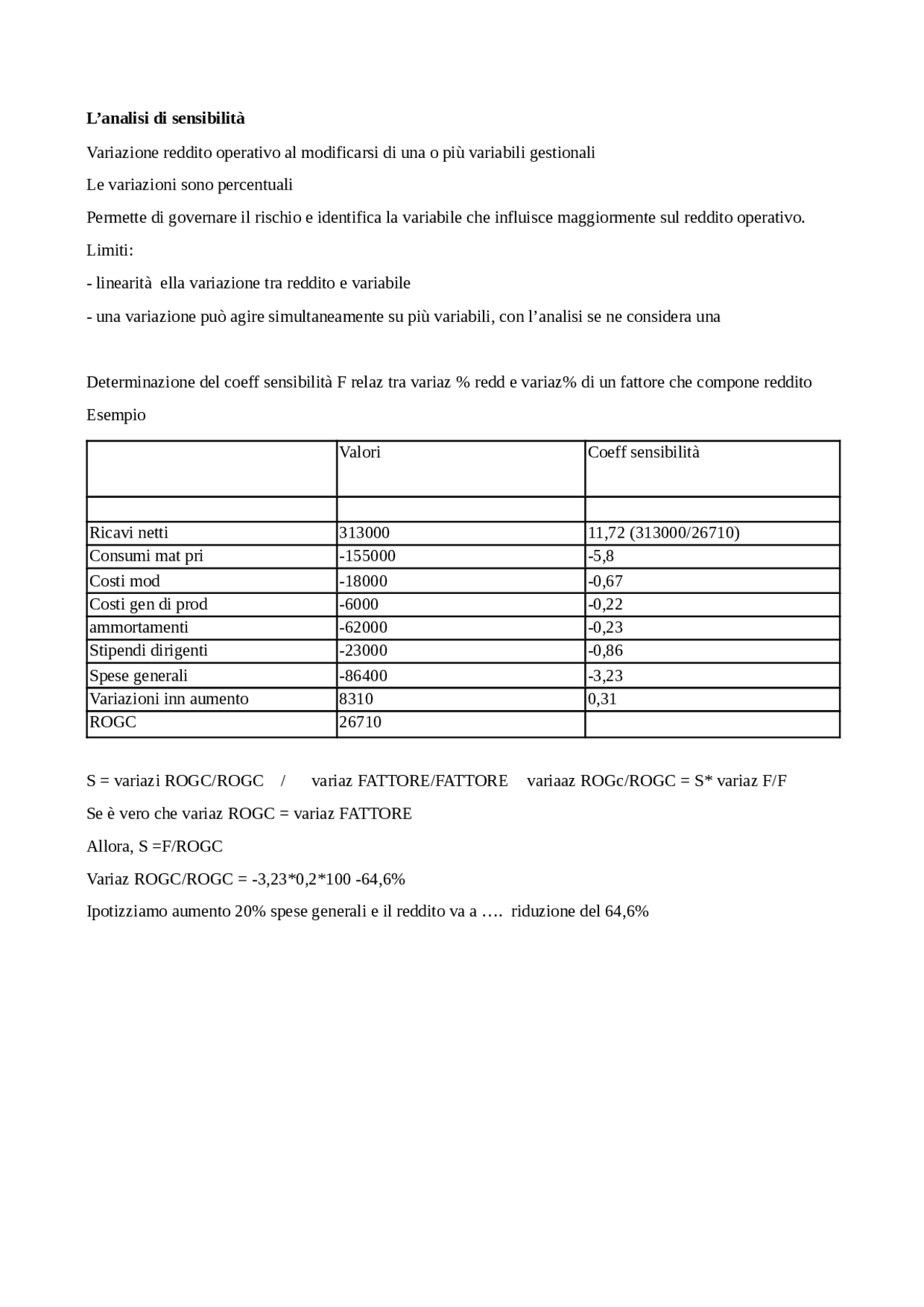 Analisi Della Sensibilità Docsity