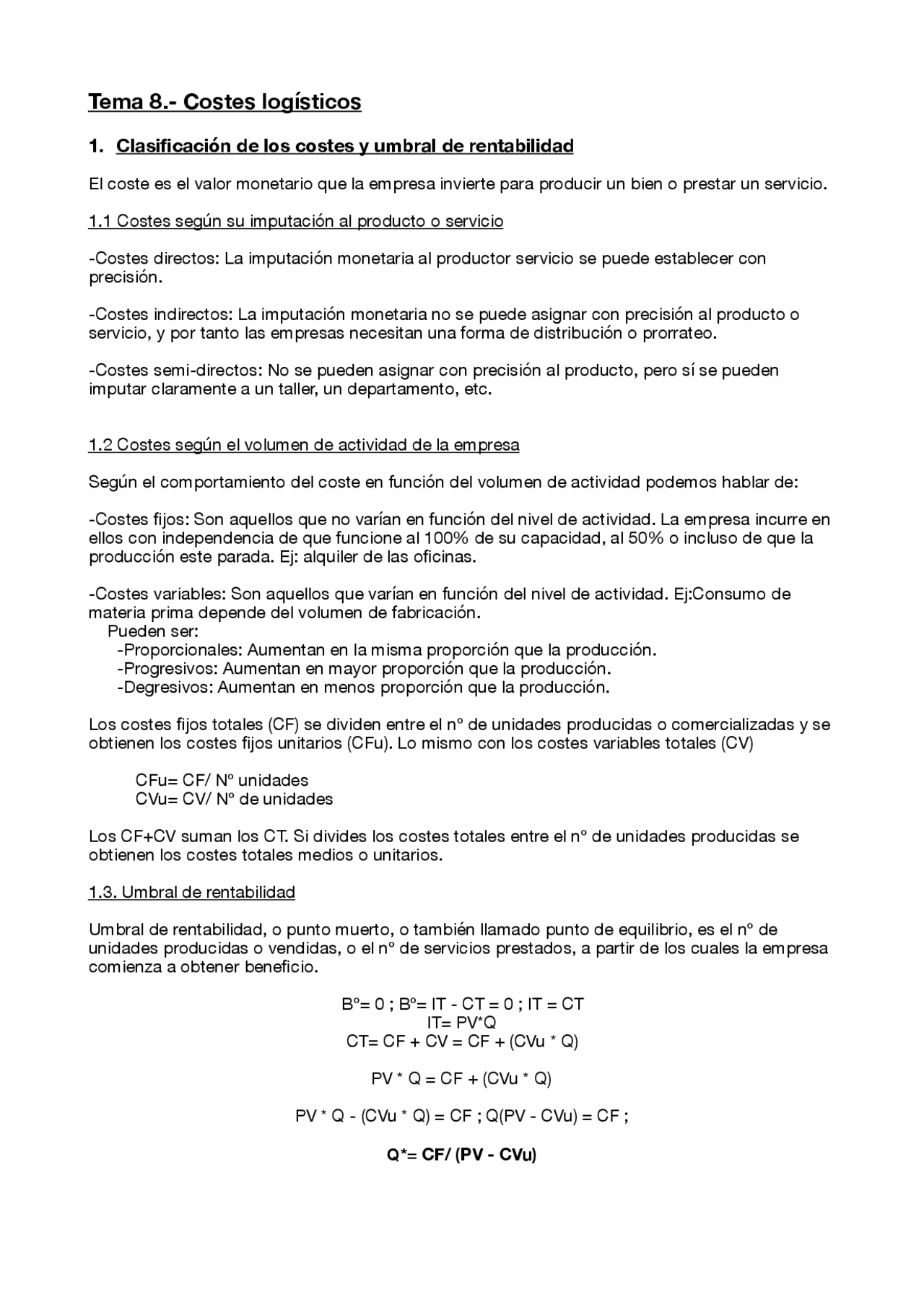 Tema 8 Costes Logísticos Apuntes Apuntes De Logística Docsity