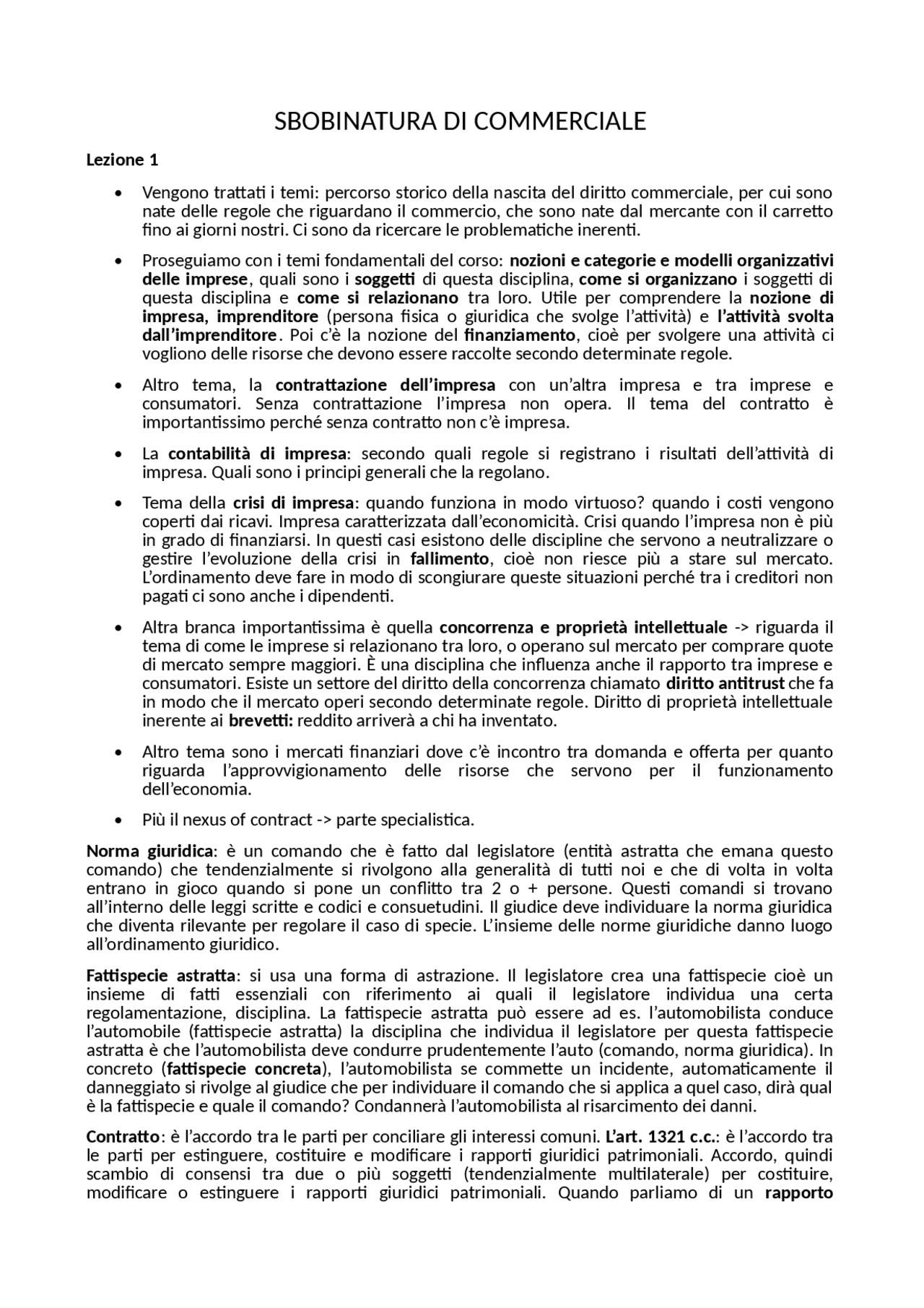 Sbobinatura Del Corso Di Diritto Commerciale Docsity