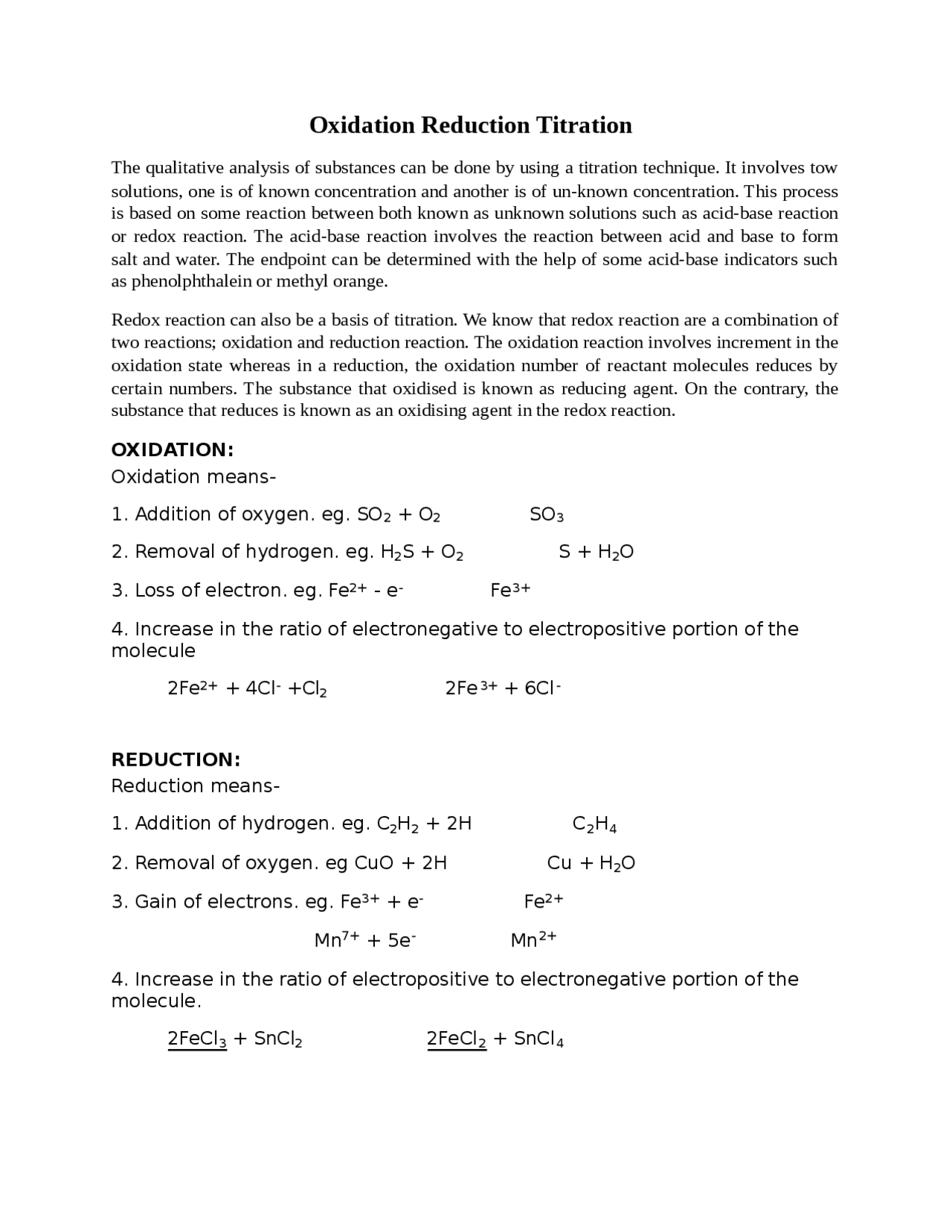 Oxidation And Reduction Docsity