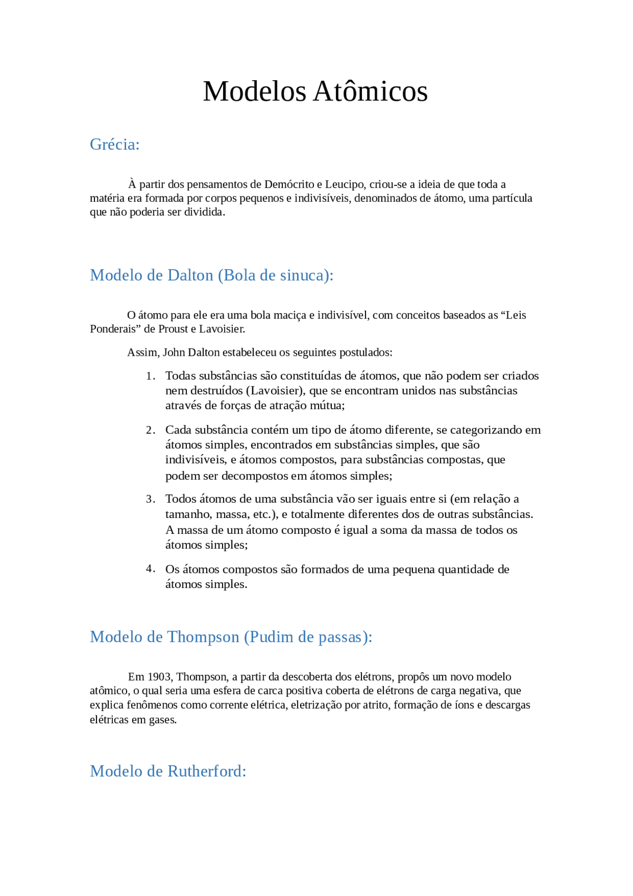Modelos Atômicos (Resumo) - By Matheus Tavares - Docsity
