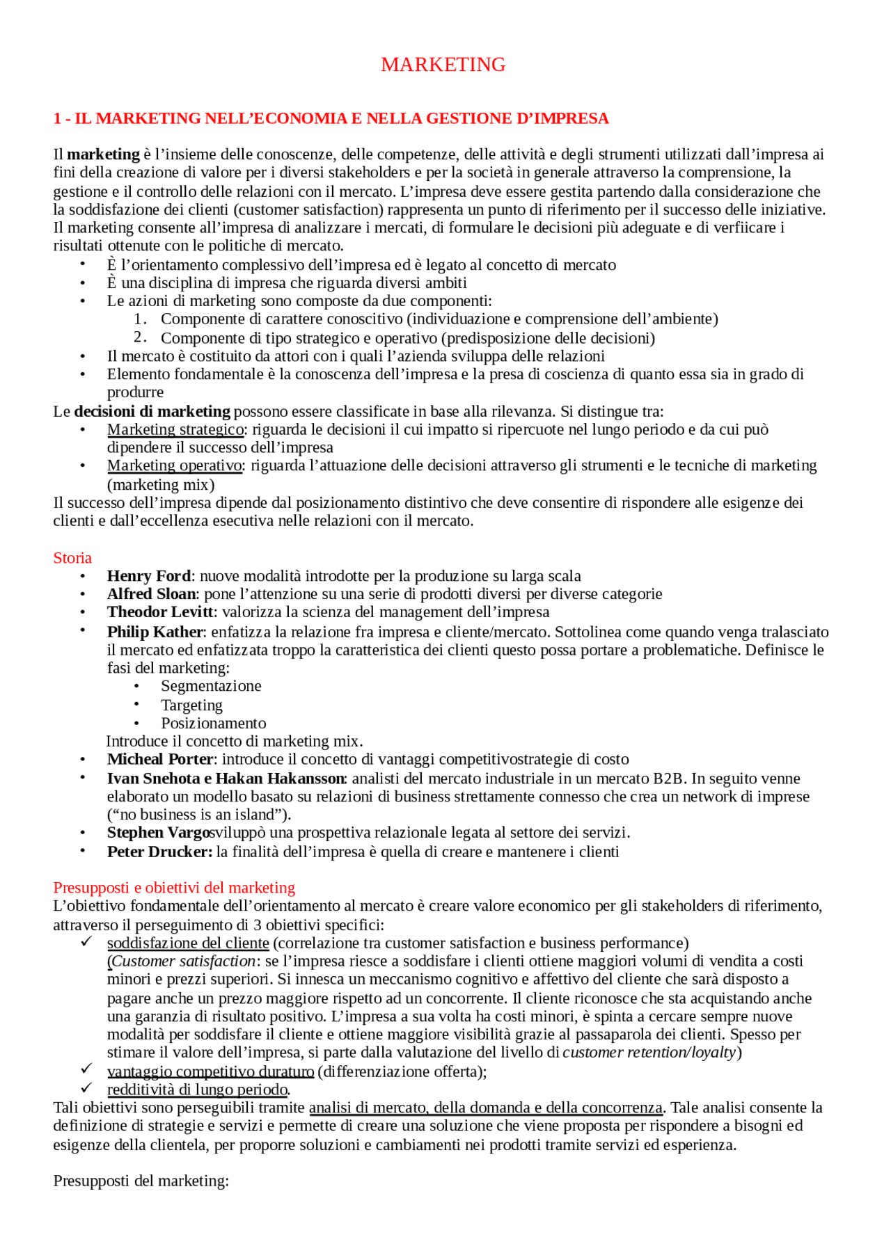 Riassunti Di Marketing I Modulo Docsity