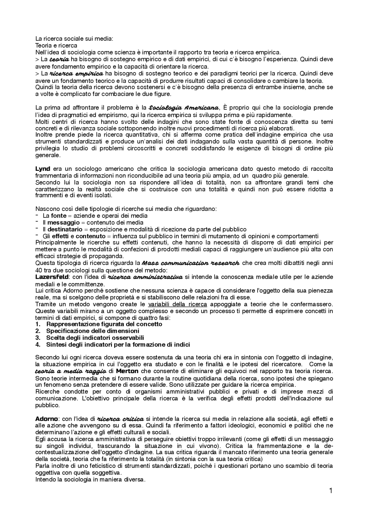 La Ricerca Sociale Sui Media Sintesi Del Corso Di Sociologia Docsity