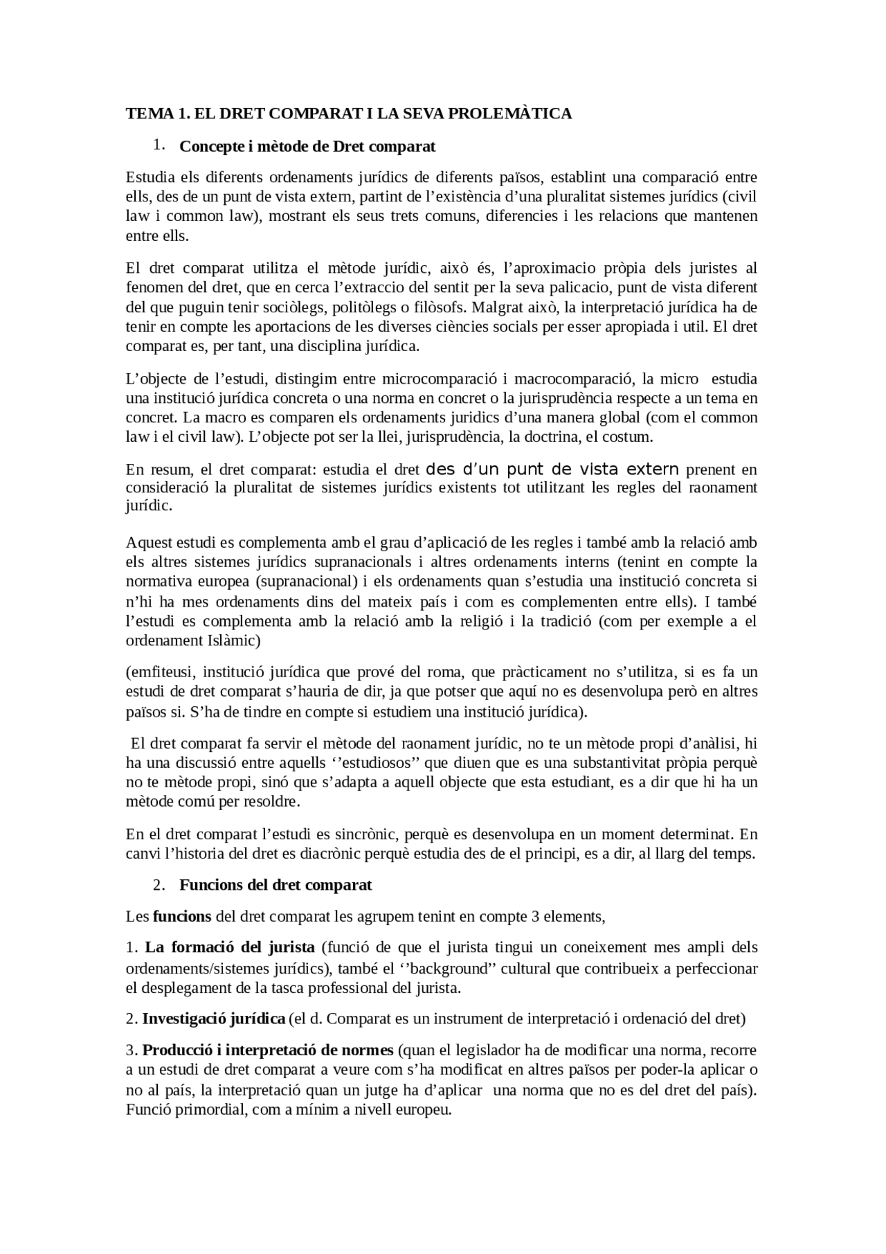 Tema 1, dret comparat - Docsity