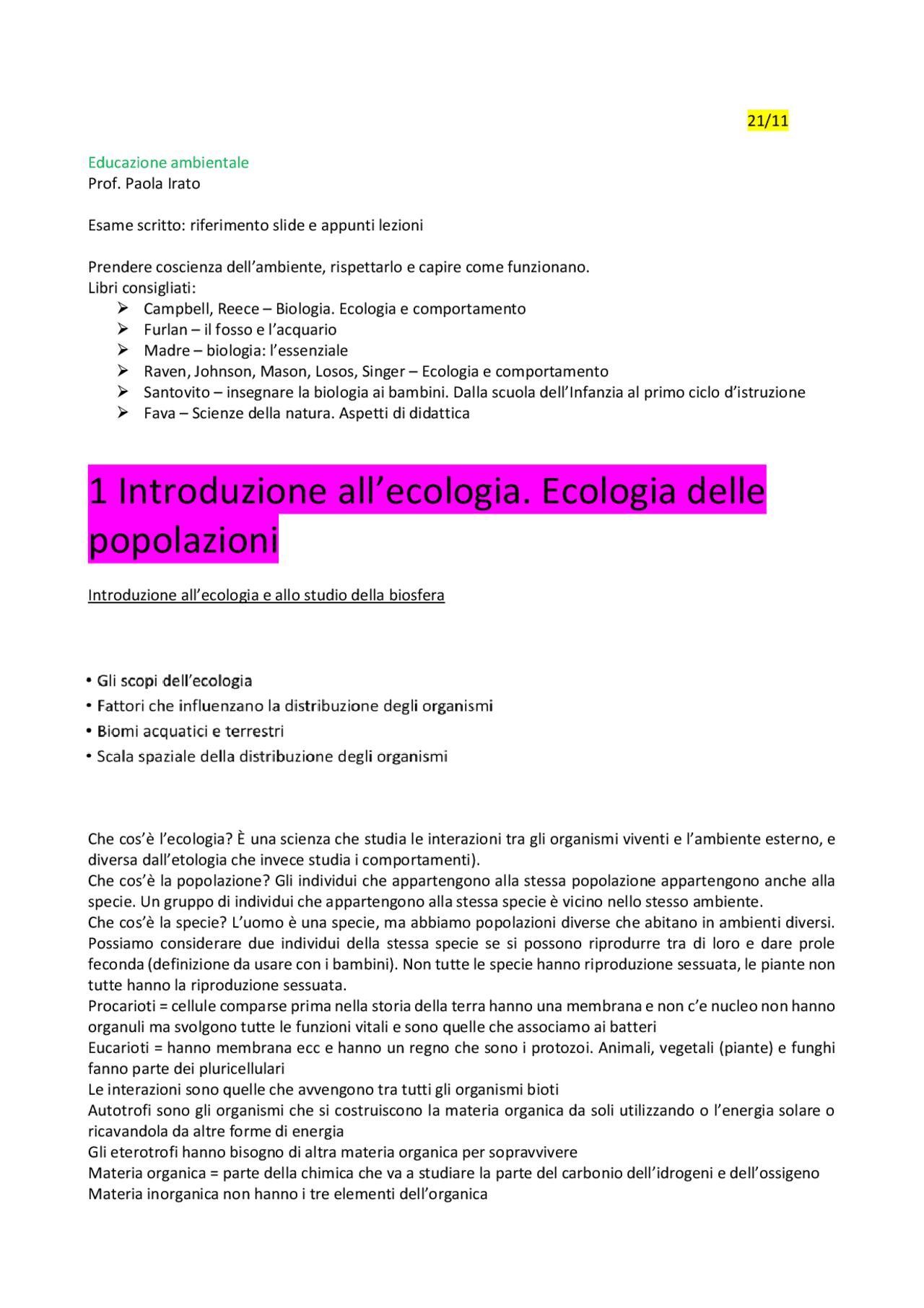 Educazione Ambientale Docsity