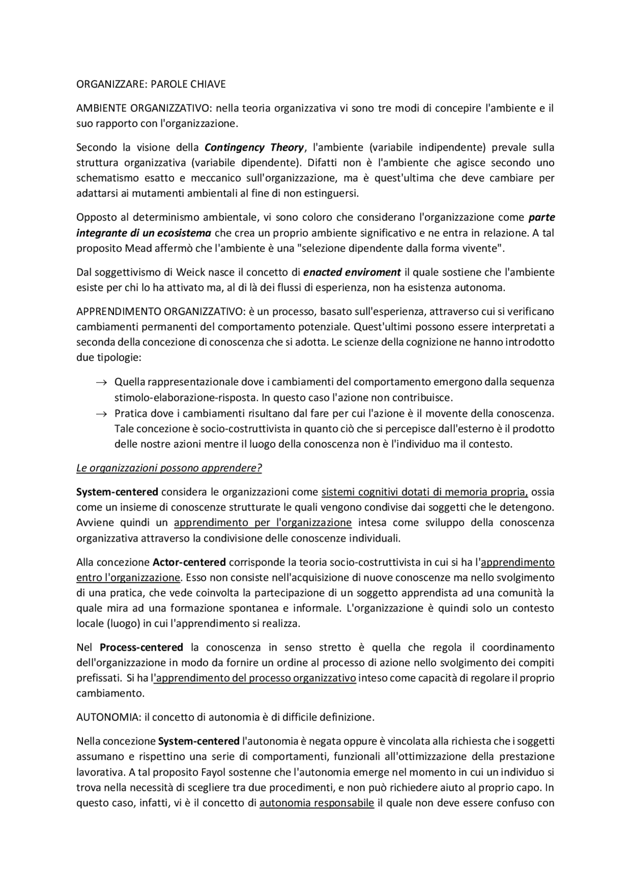 Organizzare Parole Chiave Docsity