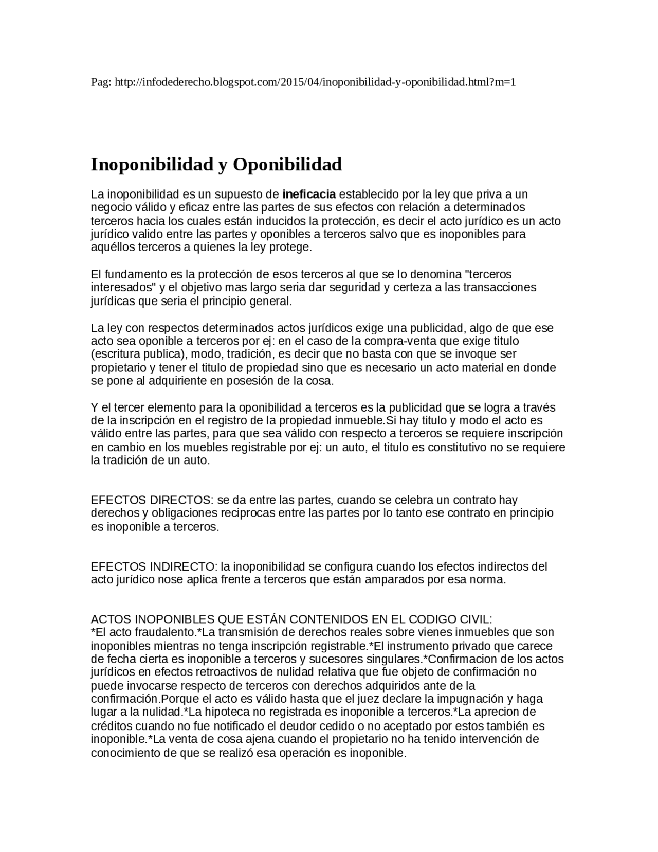 Inoponibilidad y oponibilidad con link pag original (UNLP) - Docsity