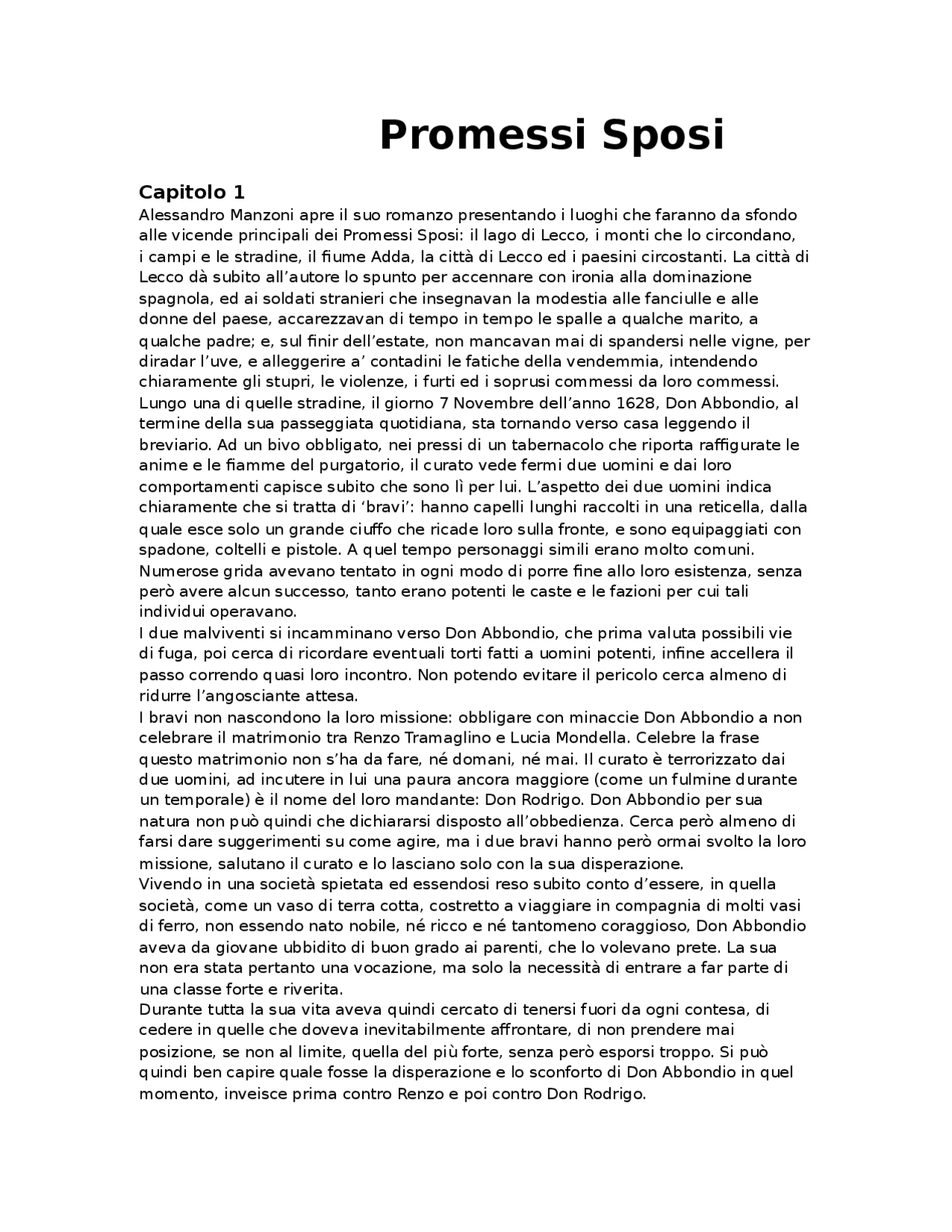 Promessi Sposi Riassunti Appunti Di Italiano Docsity
