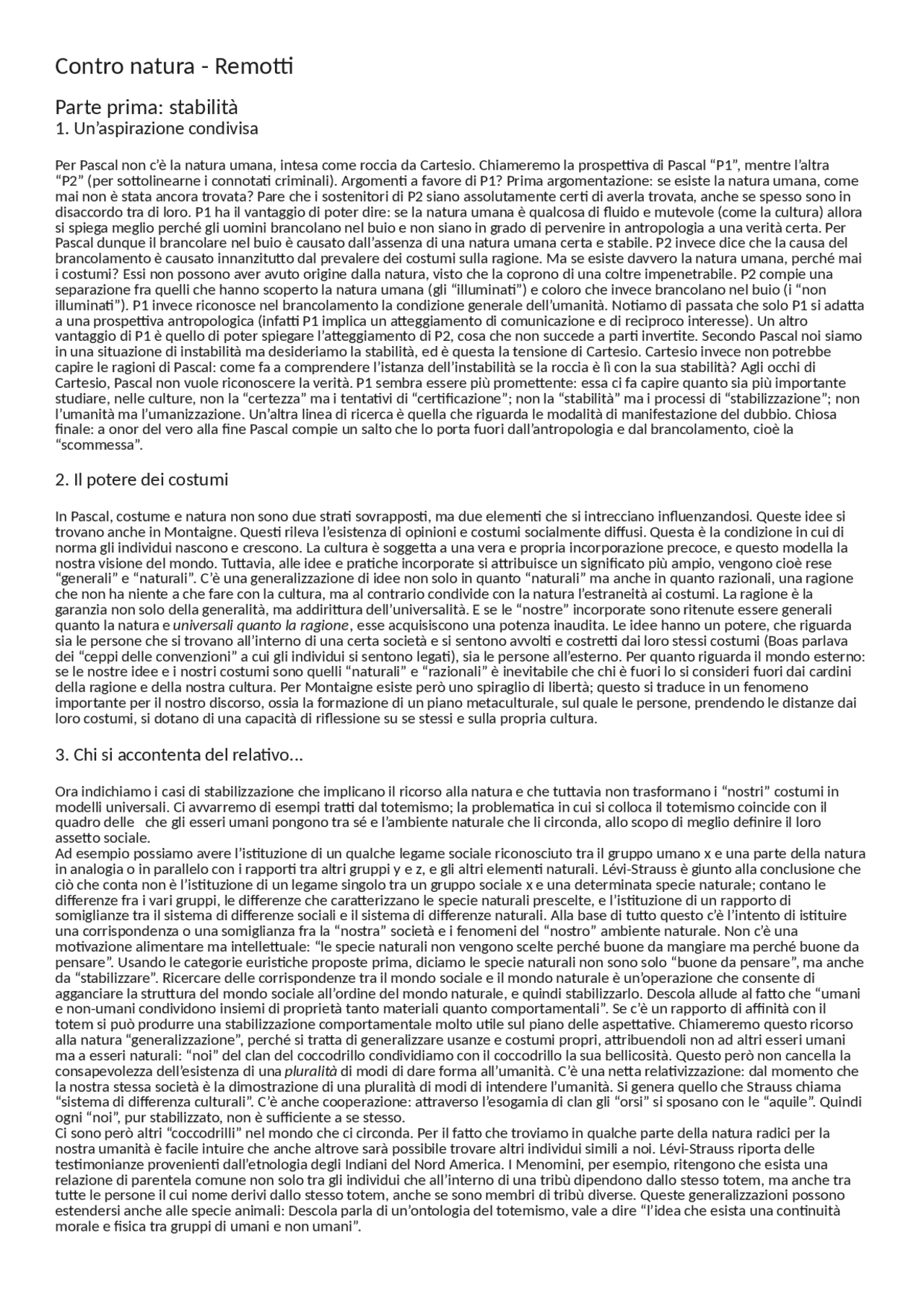 Contro Natura Di Francesco Remotti Docsity