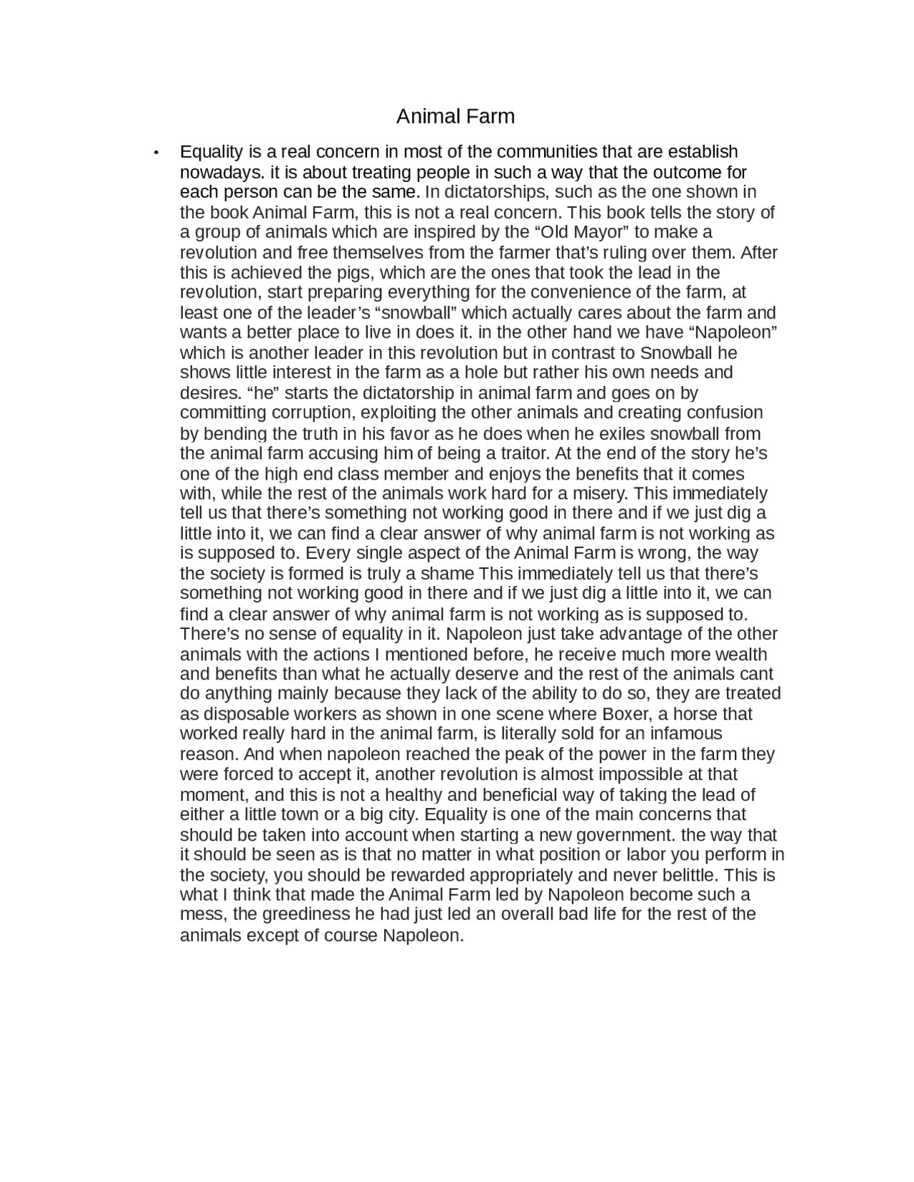 Animal farm speech. Speech about the movie animal farm - Docsity