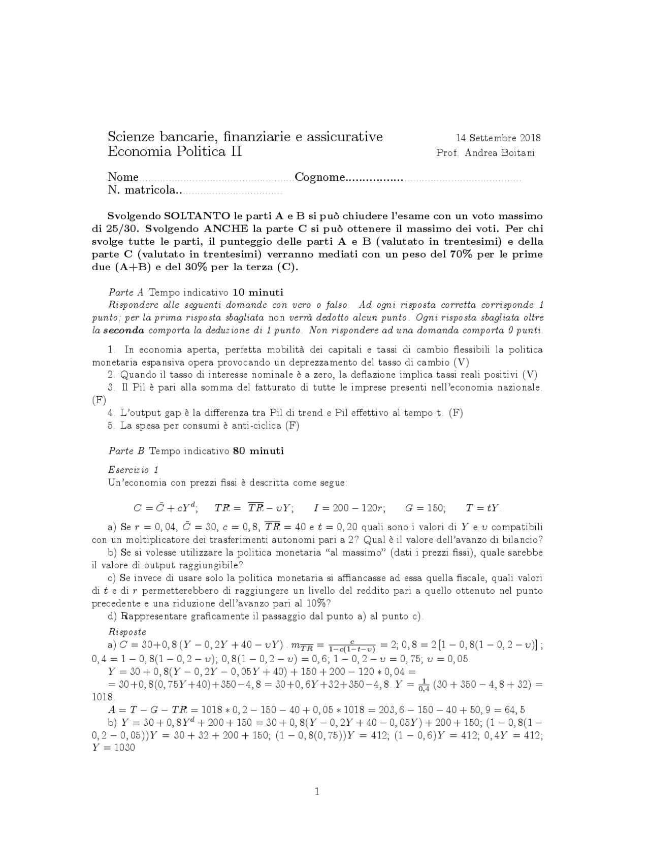 Prova Intera Macroeconomia Prof Boitani Docsity