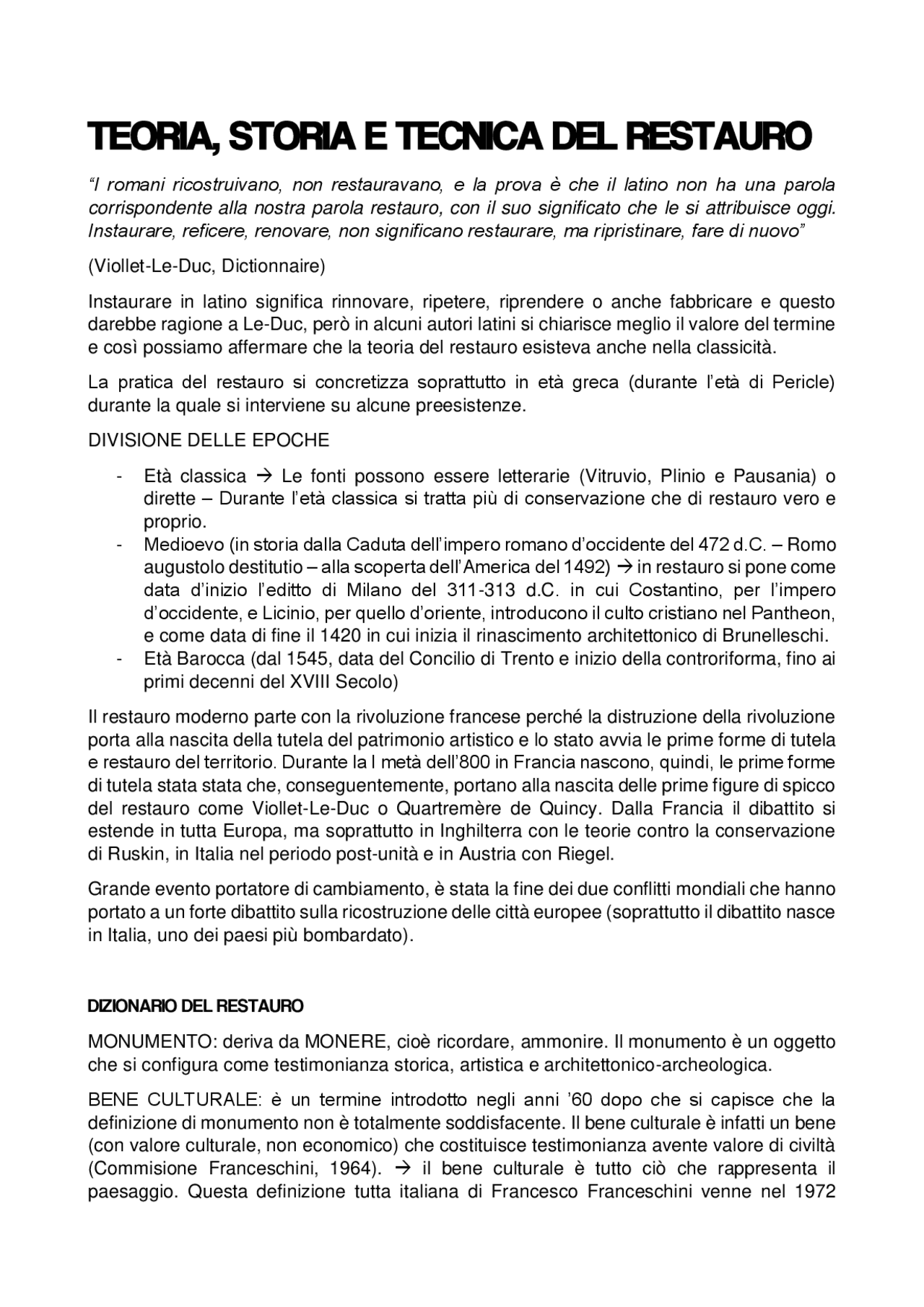 Appunti Di Restauro Prof Romeo Docsity