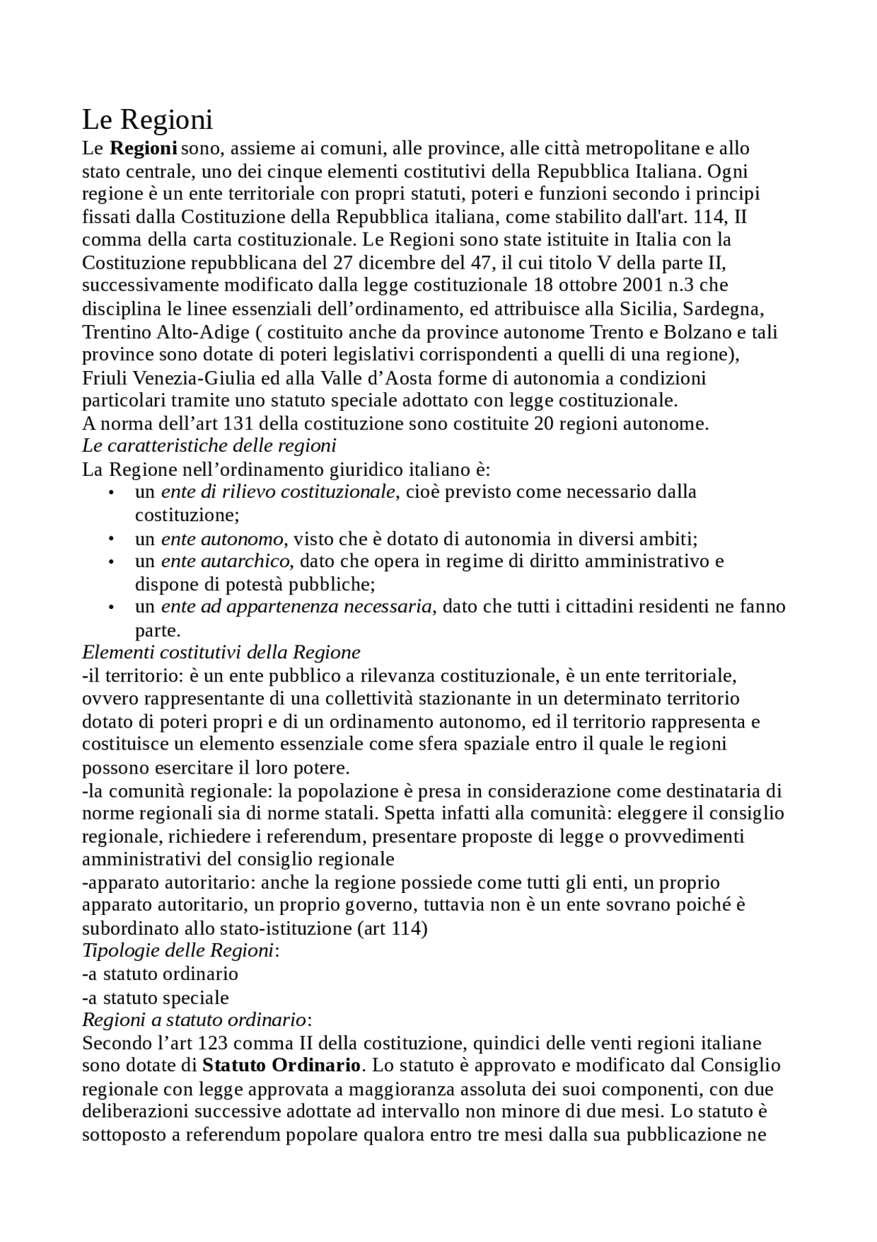 Riassunto Delle Regioni Docsity