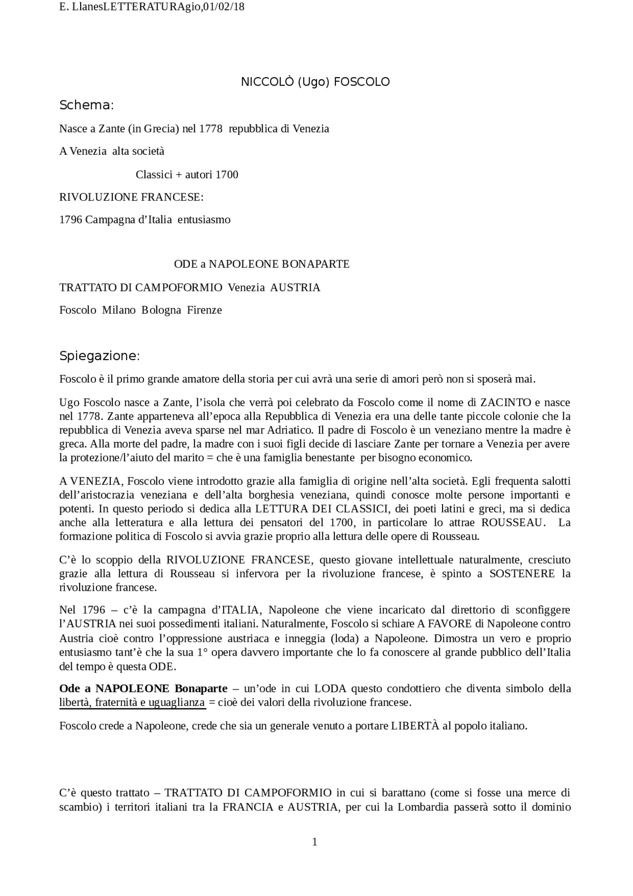 La Vita Di Foscolo E Le Sue Opere Docsity