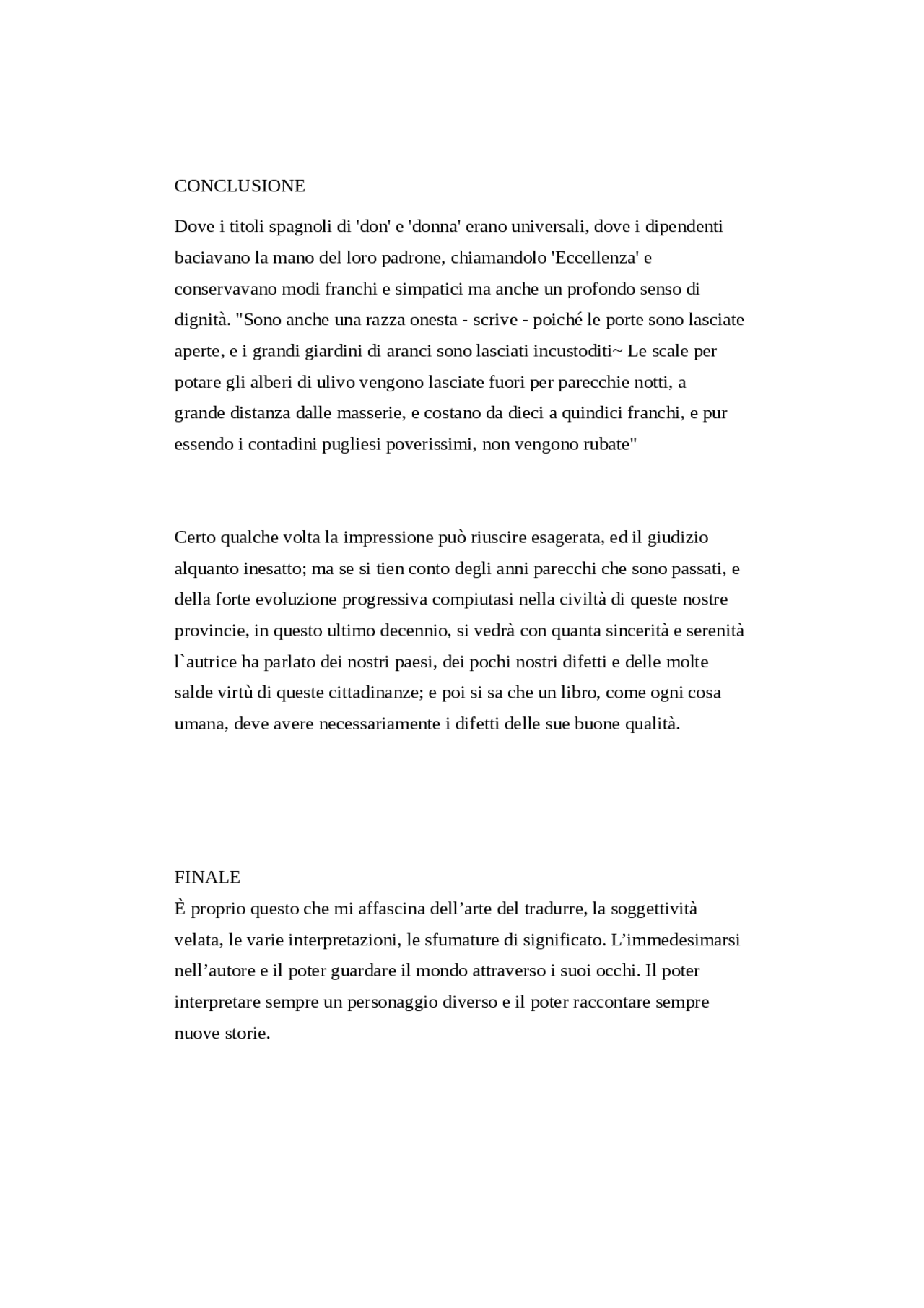 Conclusione tesi manna | Tesi di laurea di Traduzione | Docsity