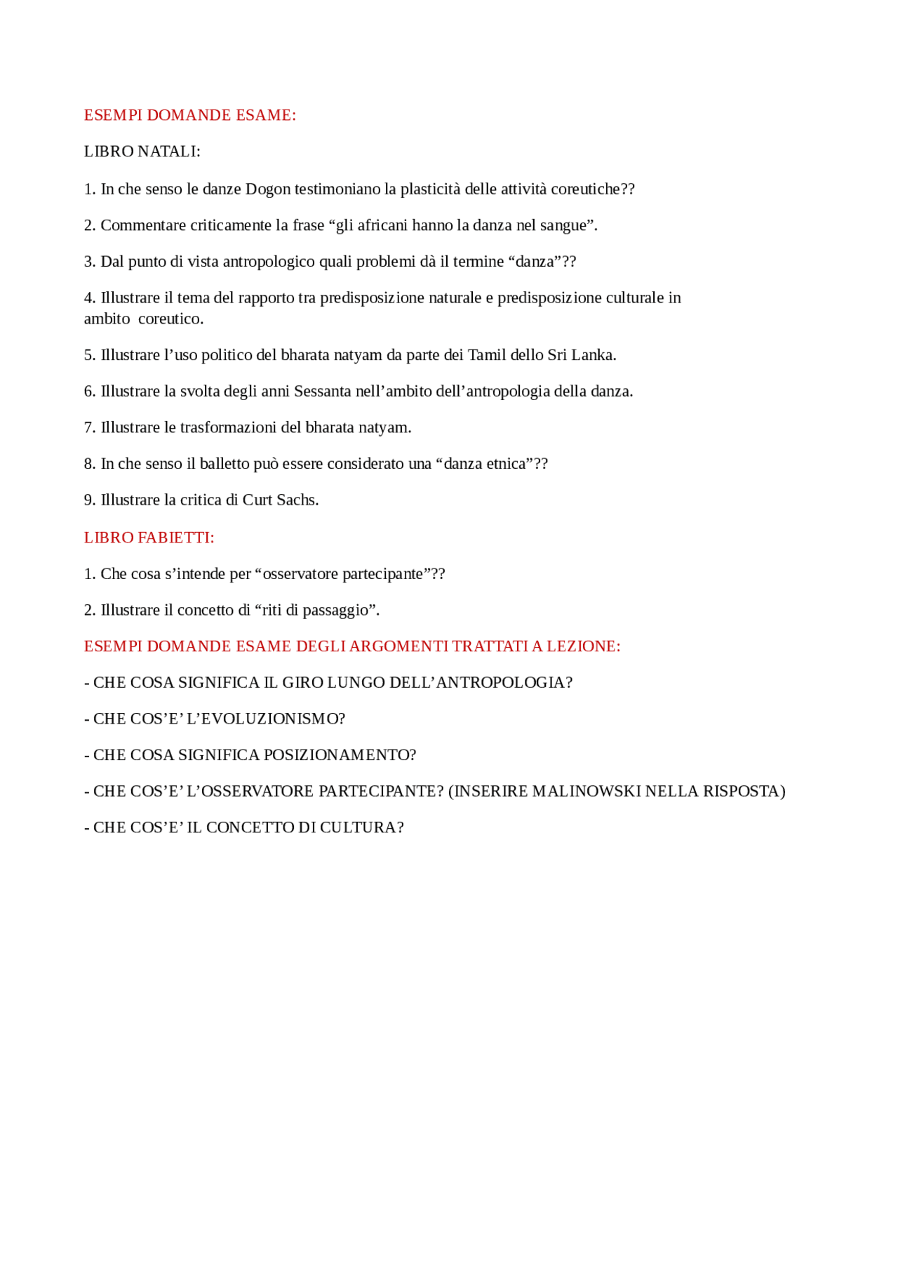 Possibili Domande Esame Docsity