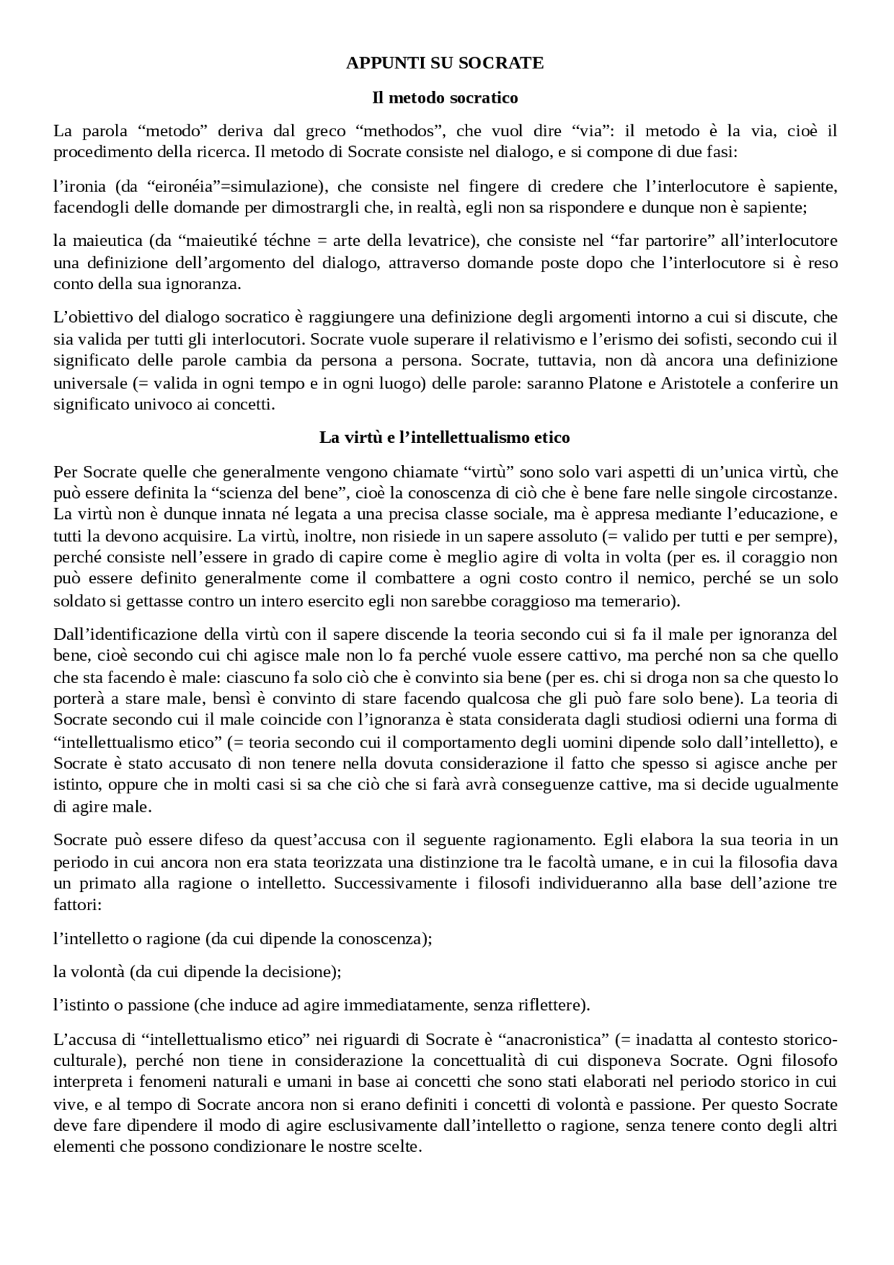 Appunti Su Socrate Per La Terza Docsity