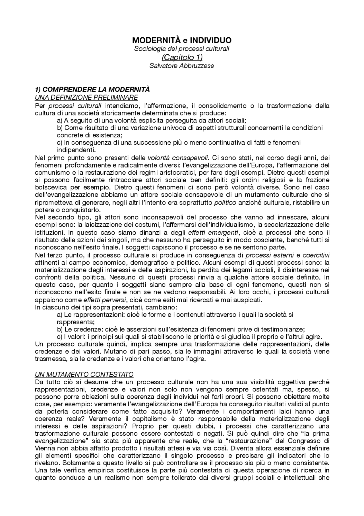 Modernità E Individuo Capitolo 1 Docsity
