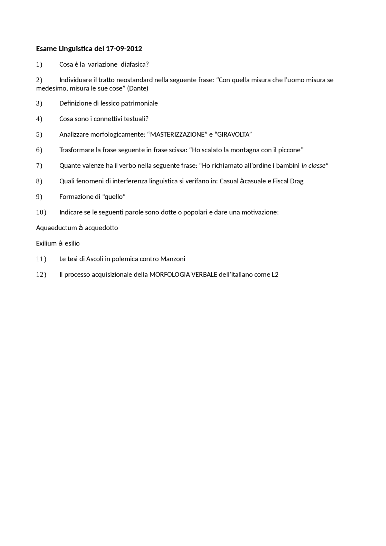 Domande Guida Esame Linguistica Examens De Linguistique Docsity