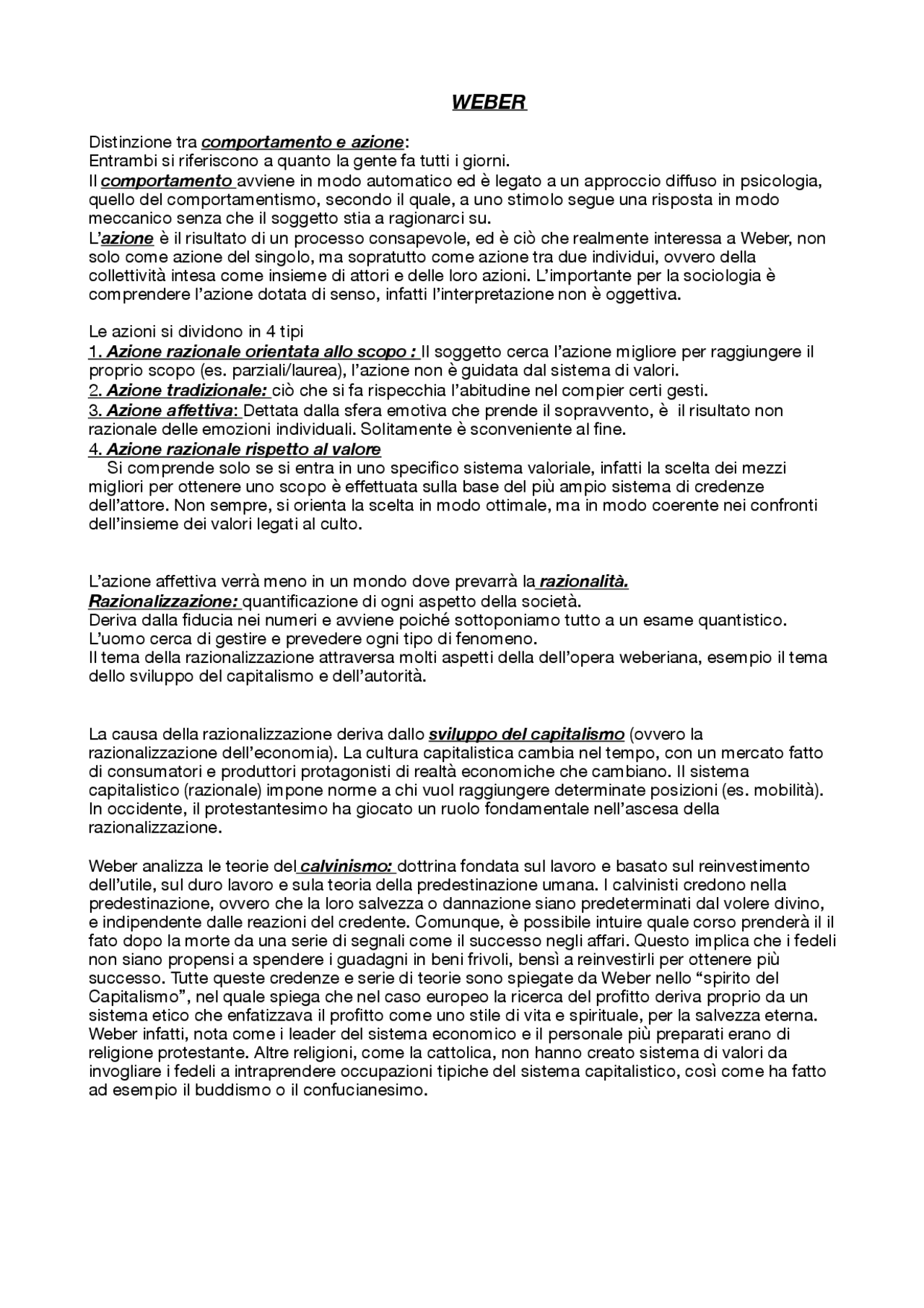 Appunti Sociologia Weber Docsity