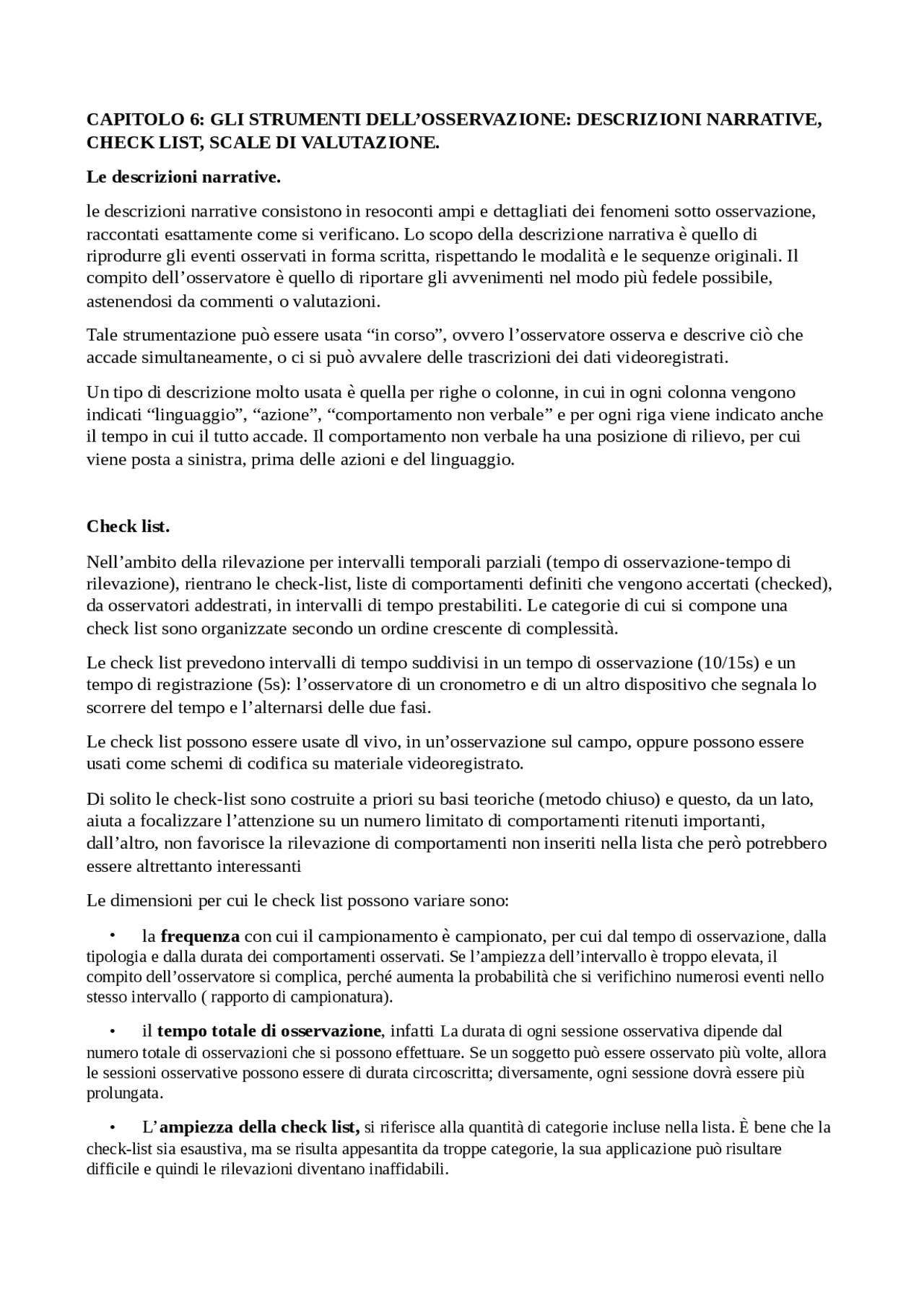Riassunto Modelli E Tecniche Di Osservazione Del Comportamento