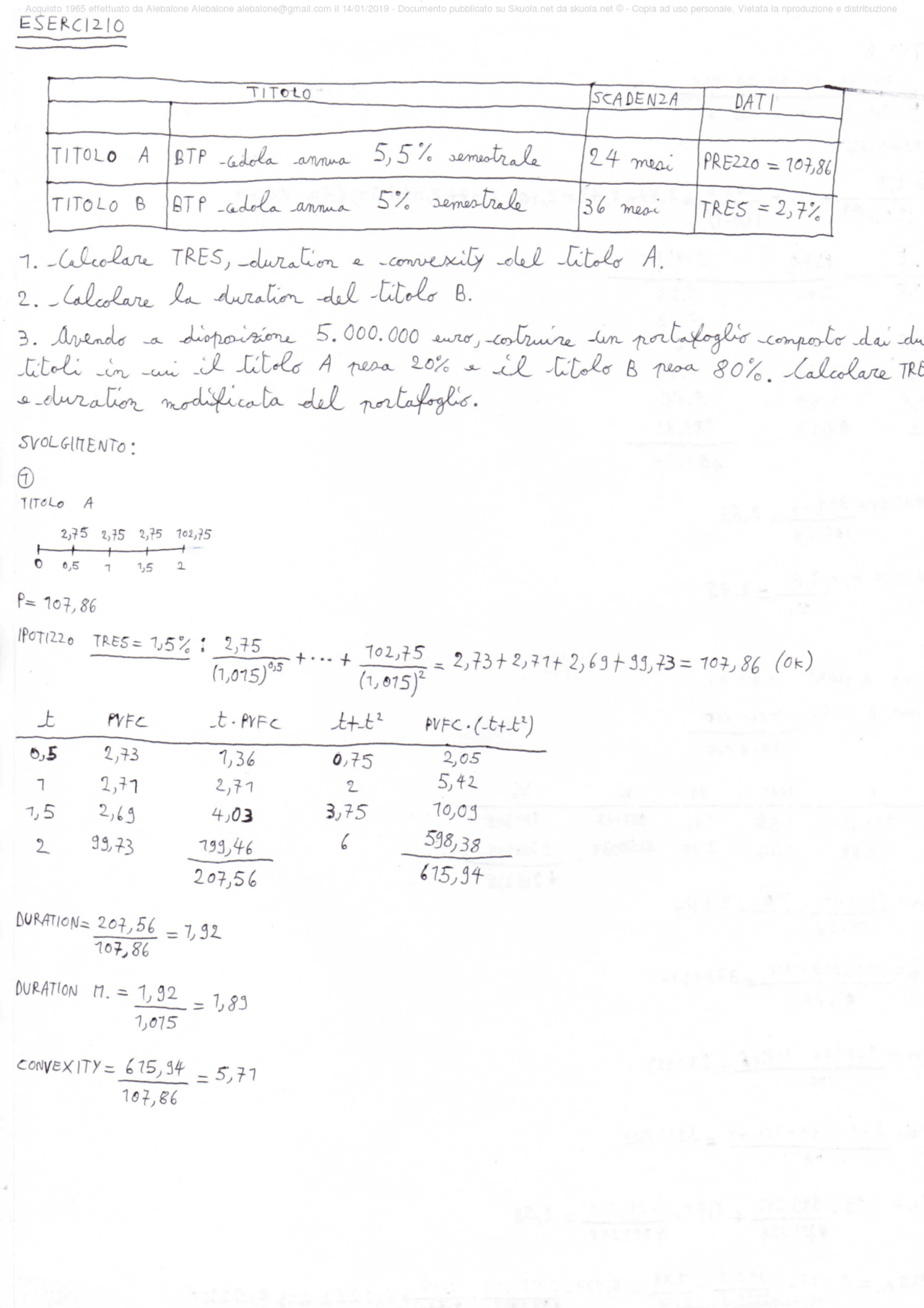 Esercizi economia degli Intermediari Finanziari con esercizio svolto - Docsity