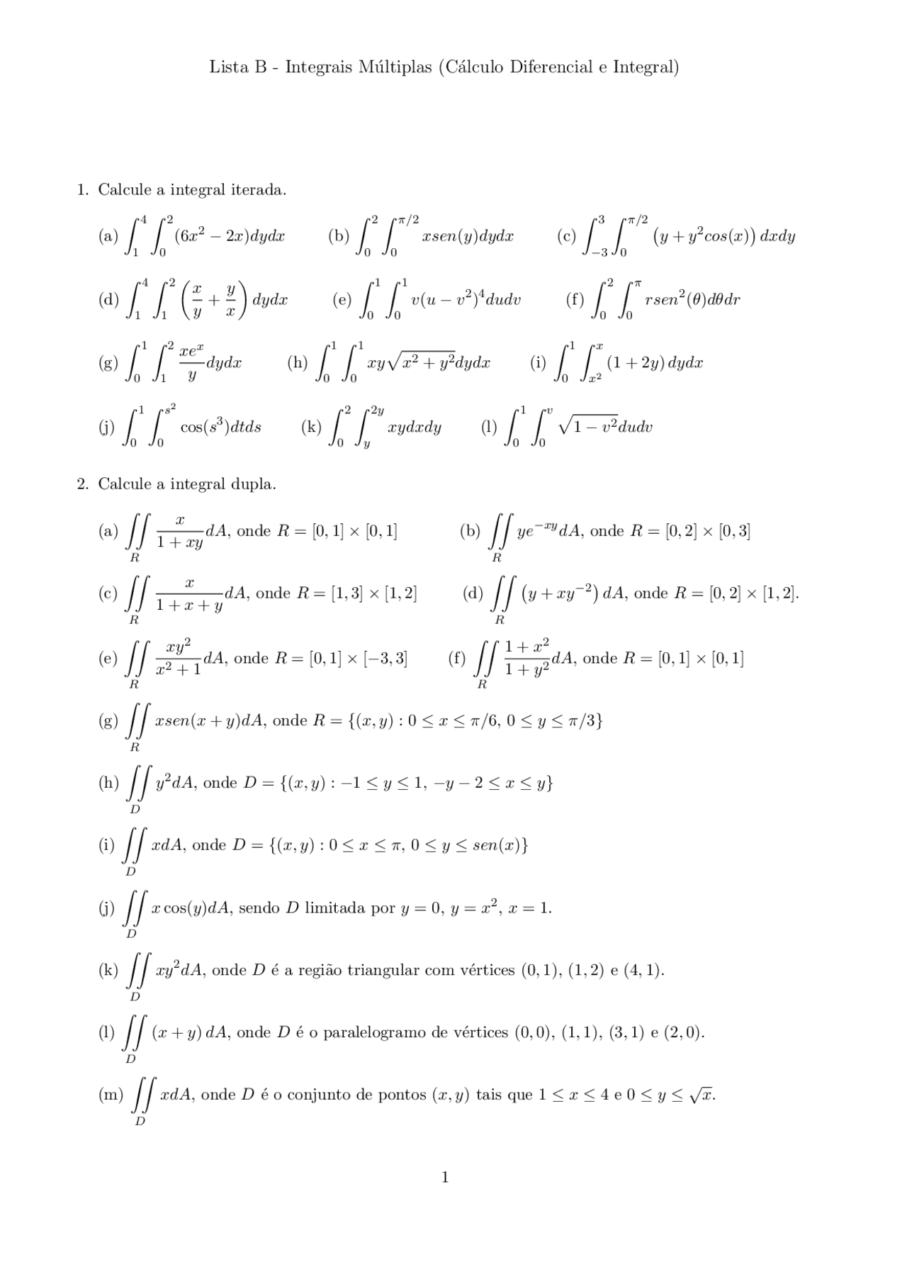 As integrais múltiplas: calcule os elementos - Docsity