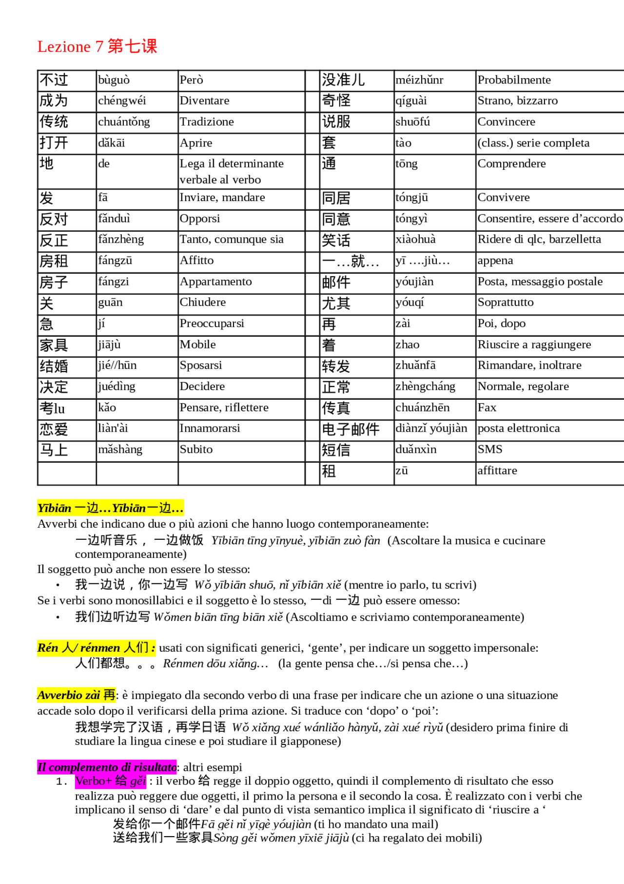 Lingua Cinese 2 Romagnoli Sintesi Del Corso Di Lingua Cinese Docsity