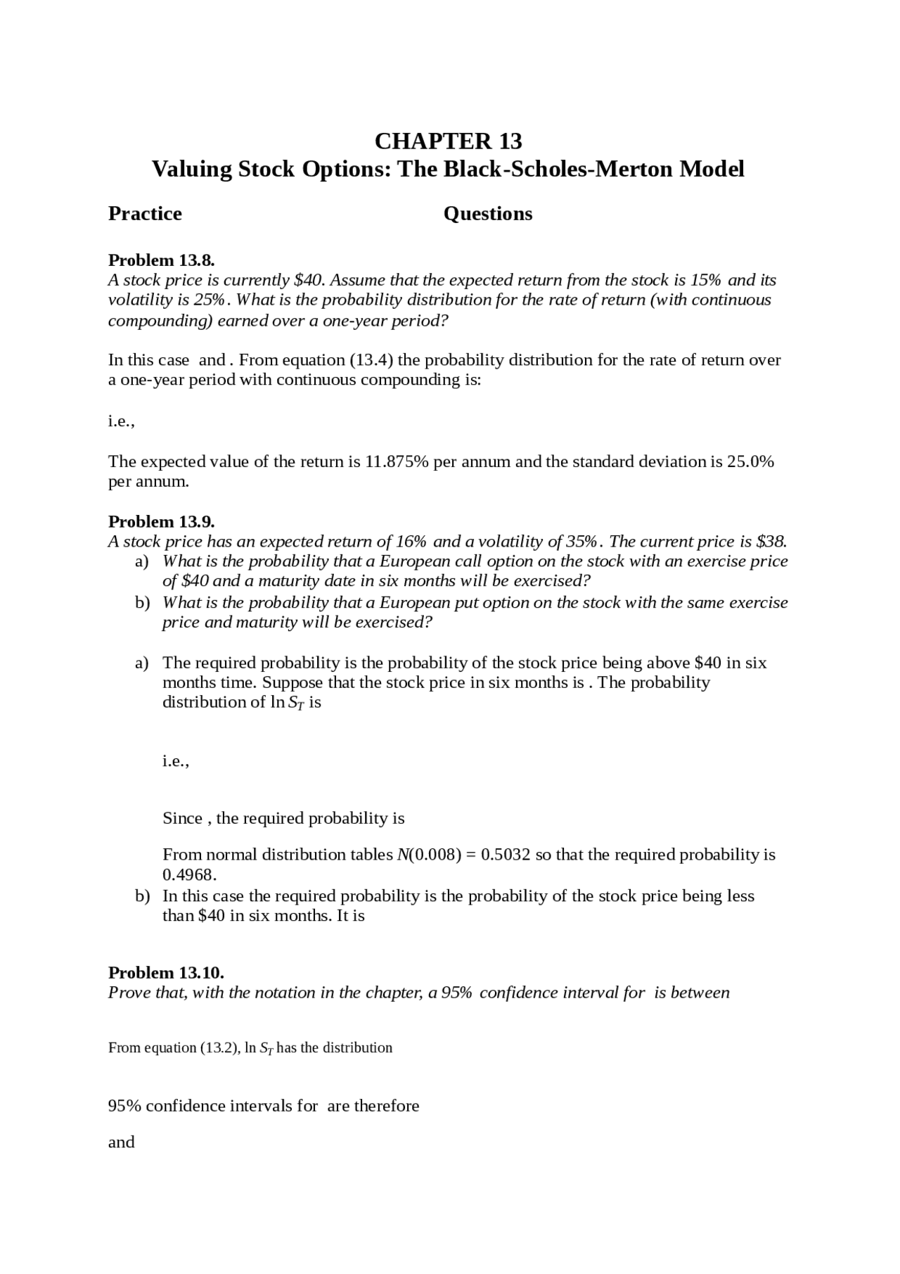 Options Pricing And Derivatives Docsity