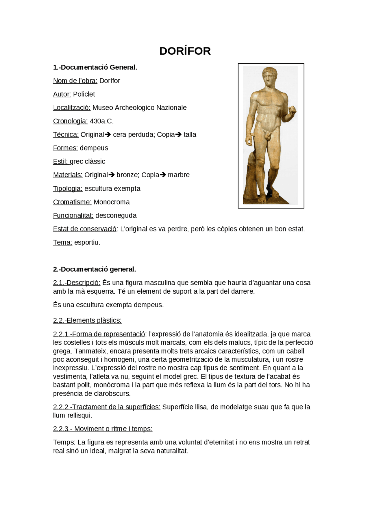 Dorífor ObraRomà HistoriaArt - Docsity