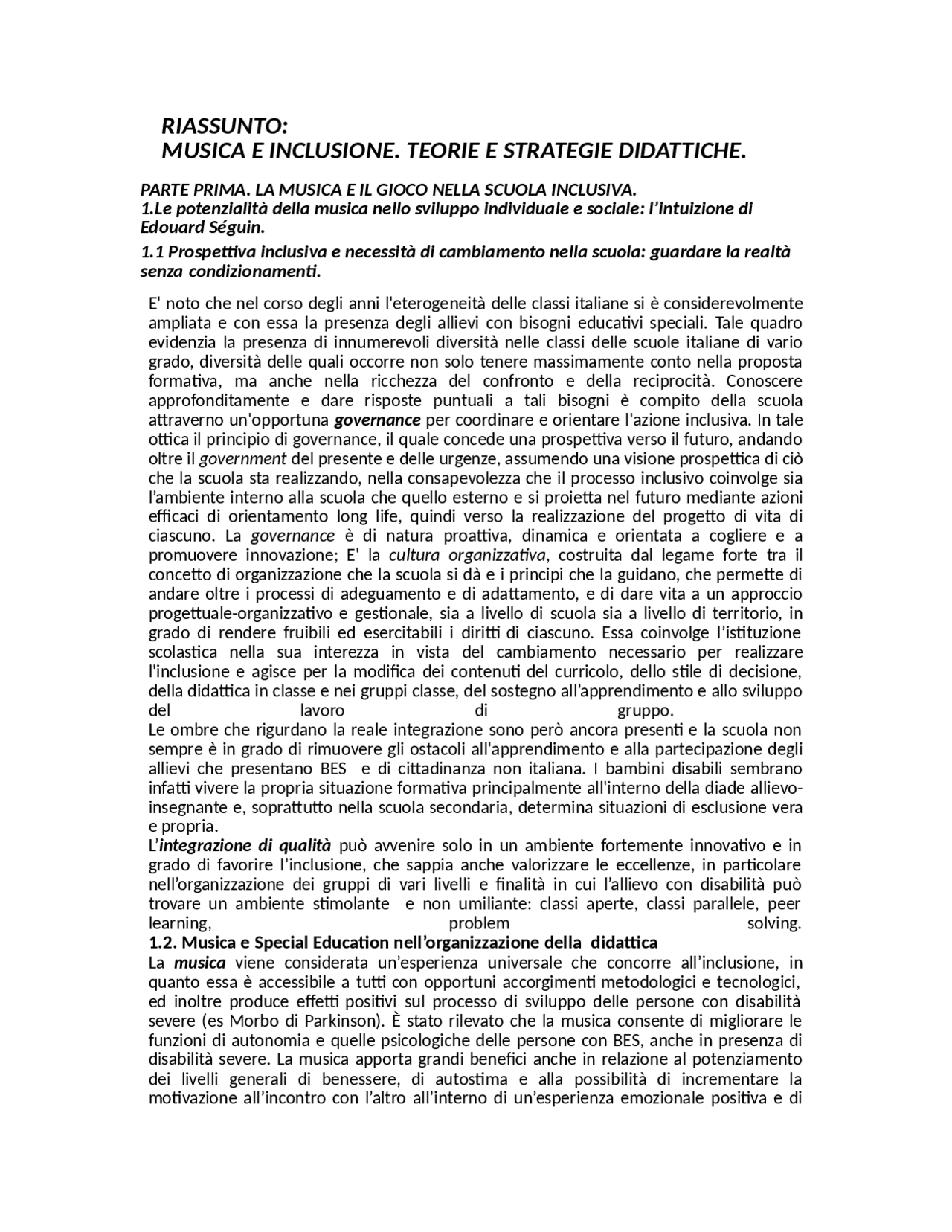 Riassunto Musica E Inclusione Docsity