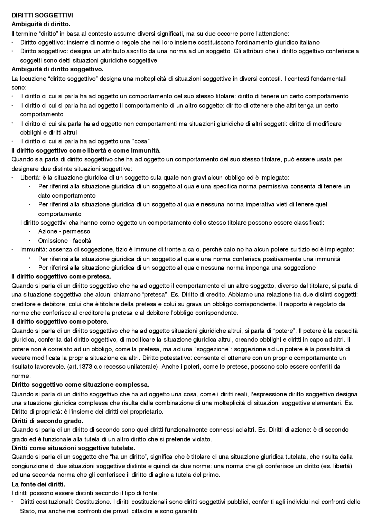 Diritto Privato I Diritti Soggettivi Docsity