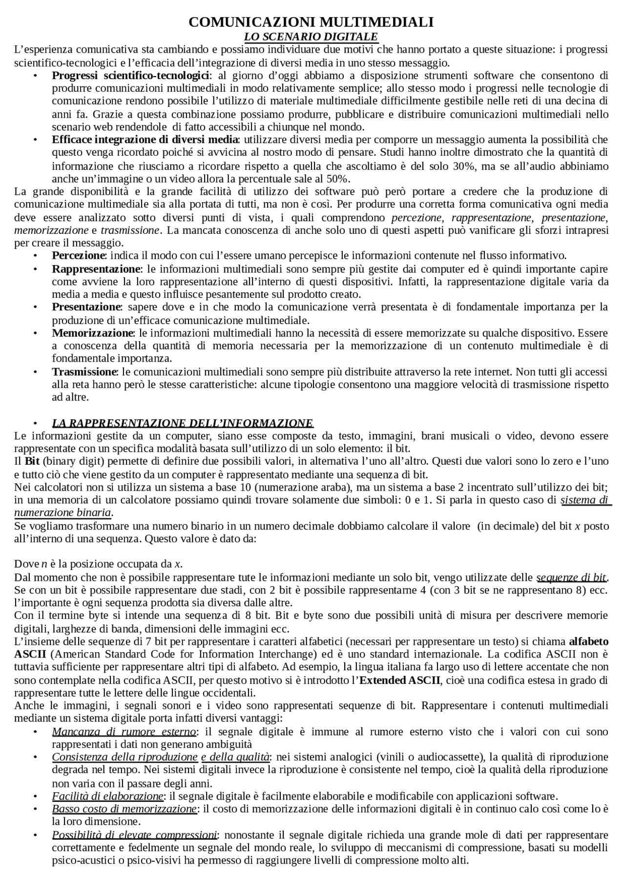 Riassunto Di Comunicazione Multimediale Docsity