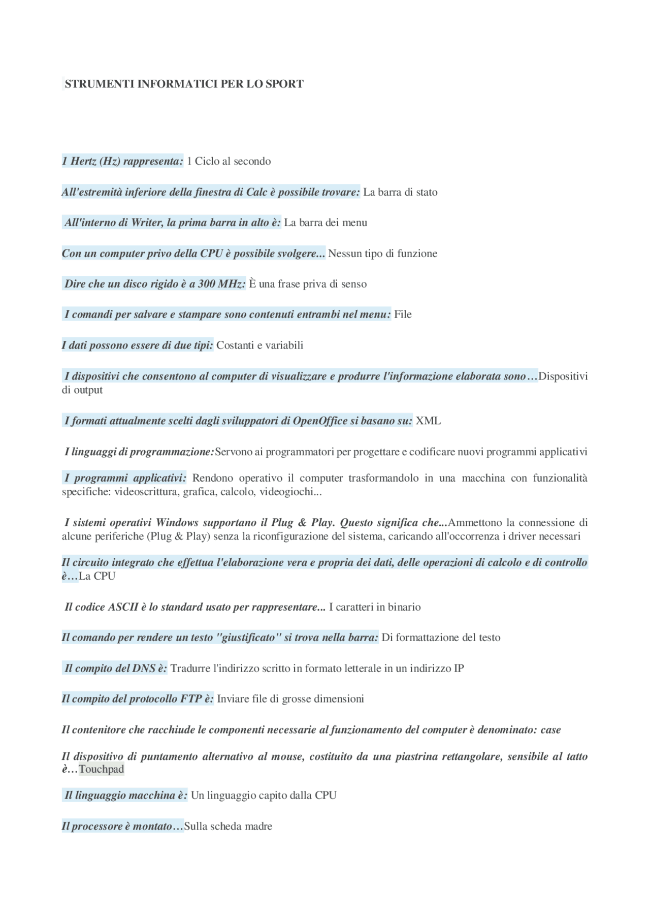 Strumenti Informatici Per Lo Sport Docsity
