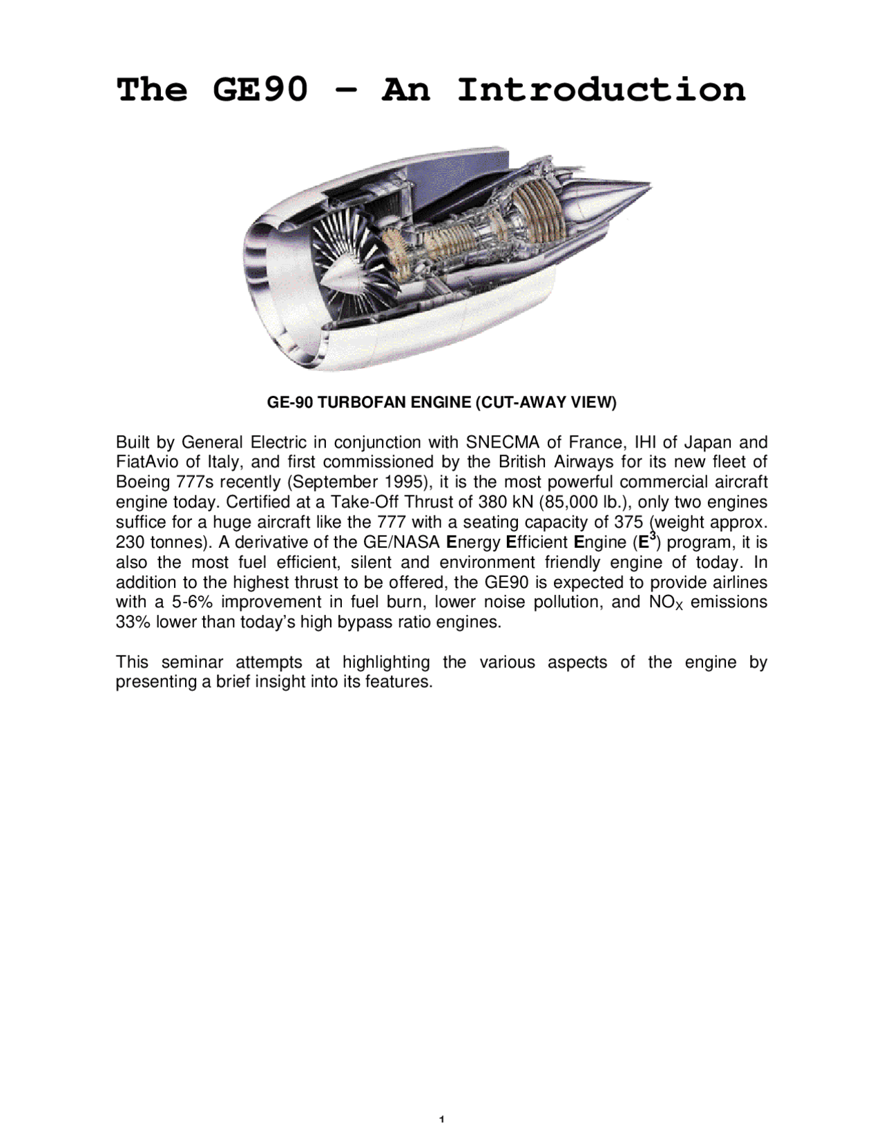 The GE90 - An Introduction - Docsity