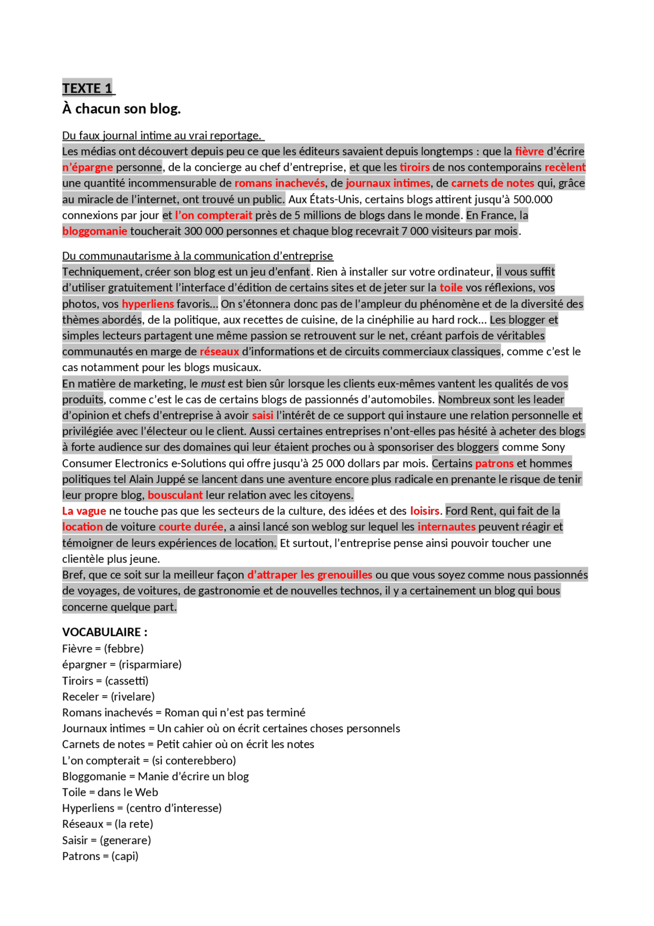 Appunti Francese Per La Comunicazione Docsity