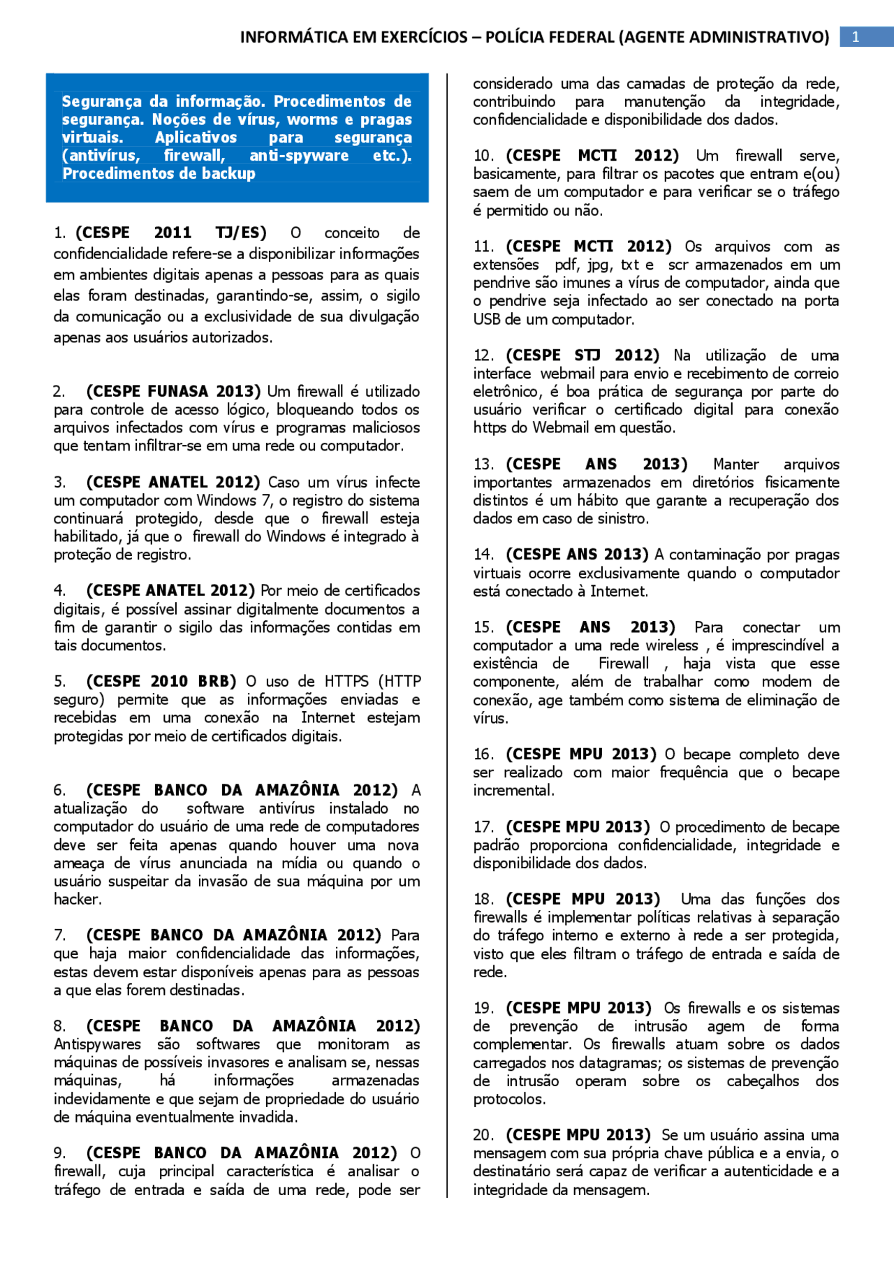 Exercícios De Informática Estilo Cespe Docsity