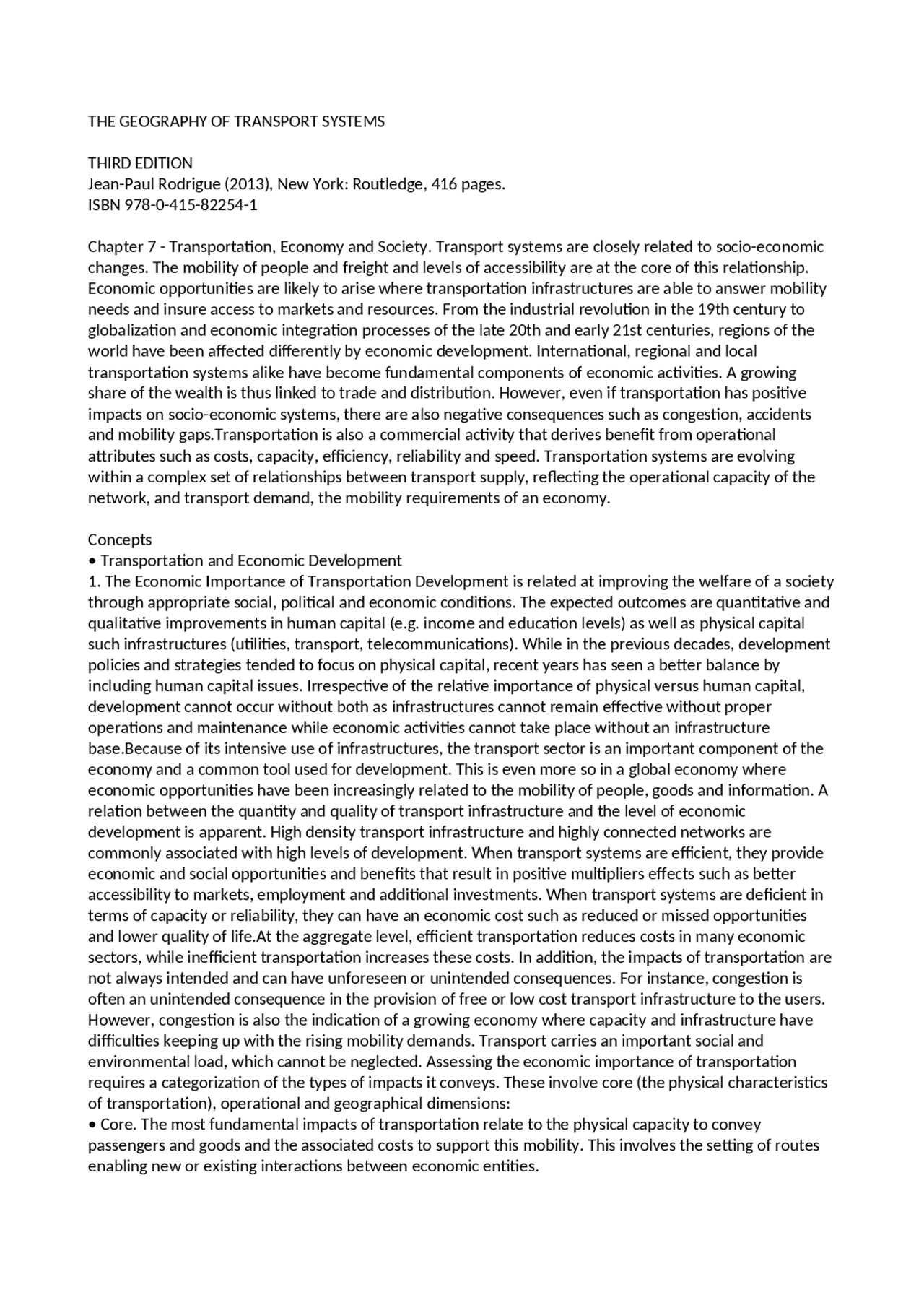 Geography of transport systems - Docsity