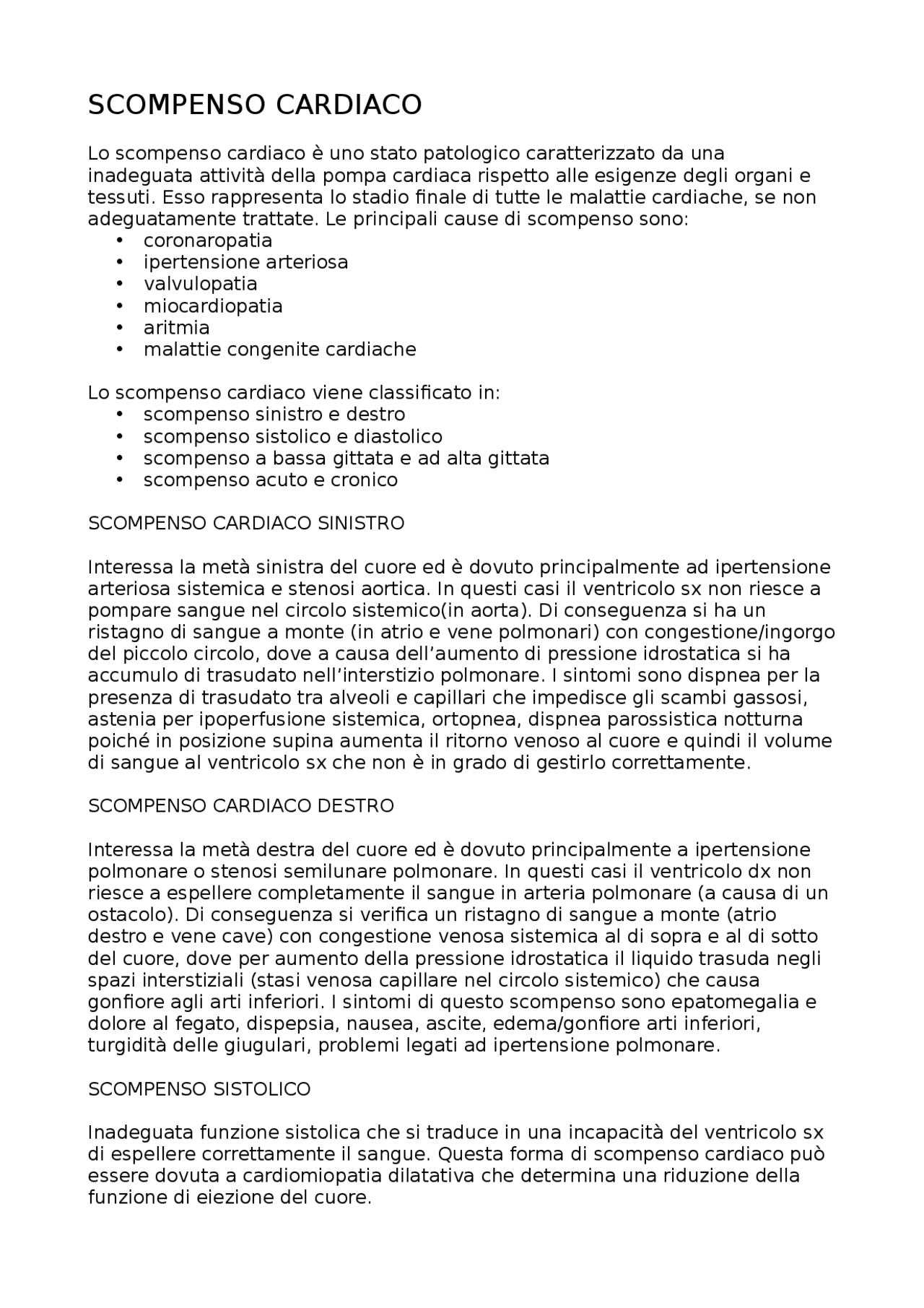 Lo Scompenso Cardiaco Appunti Di Infermieristica Docsity
