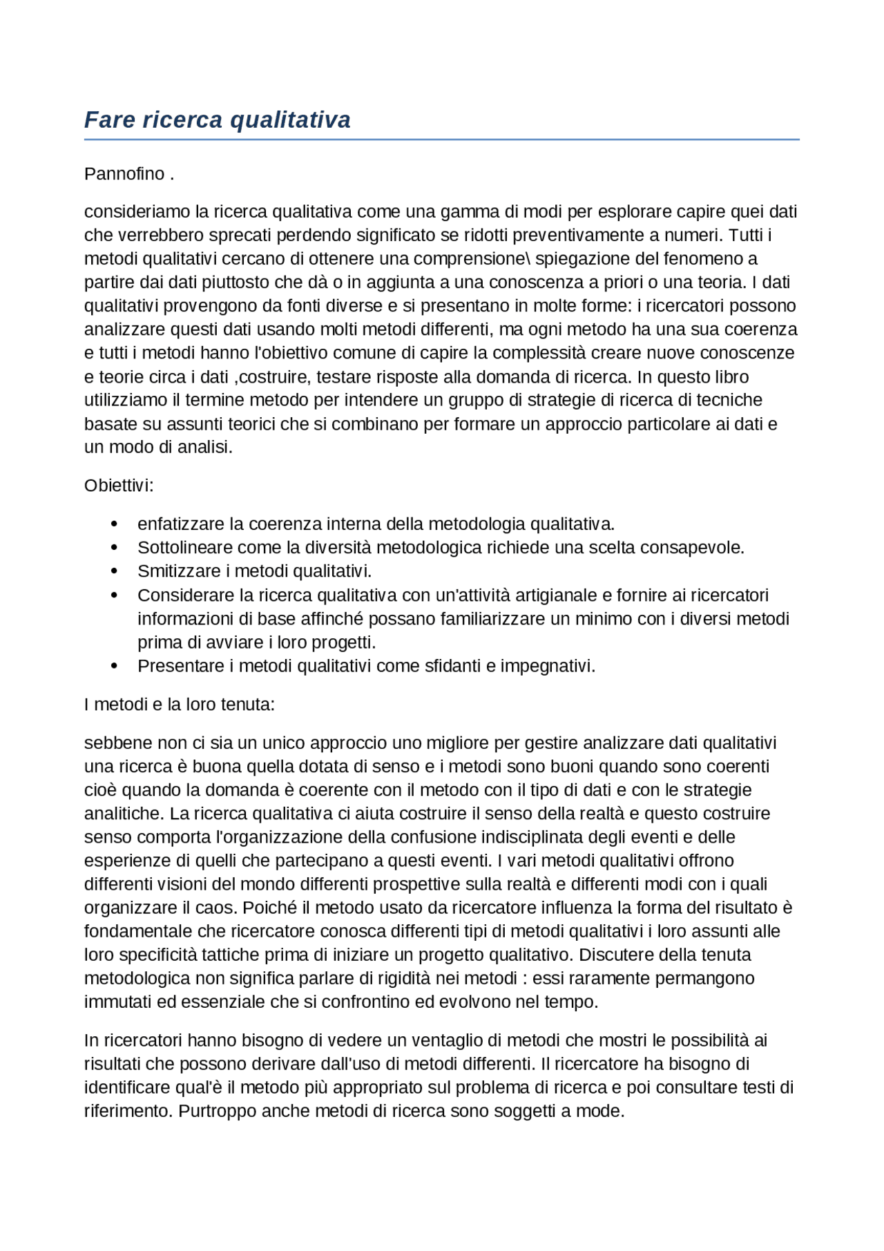 Fare Ricerca Qualitativa Docsity