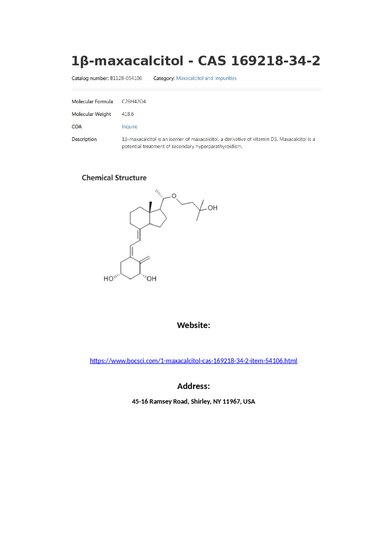 Maxacalcitol CAS Number and Product Information | Essays (university ...