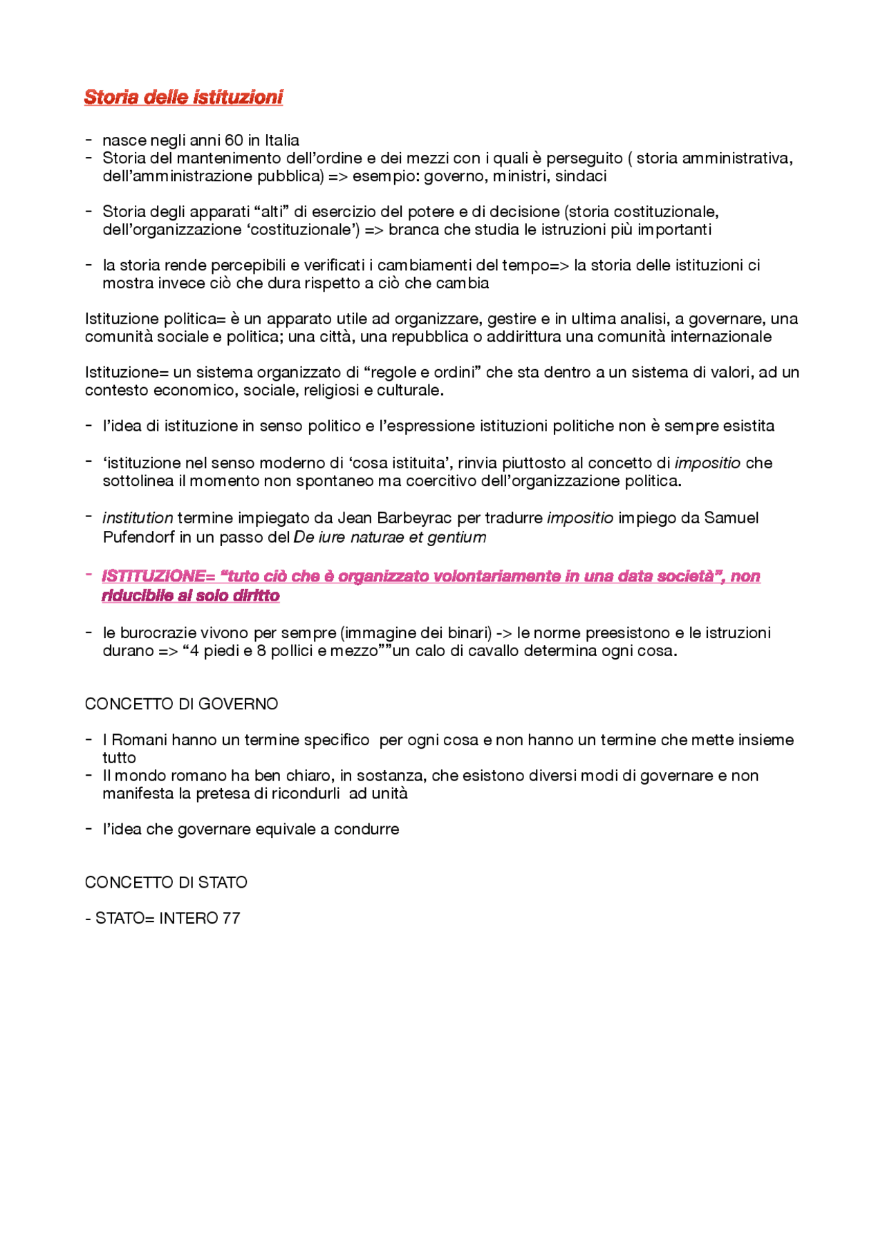 Storia Delle Istituzioni Docsity