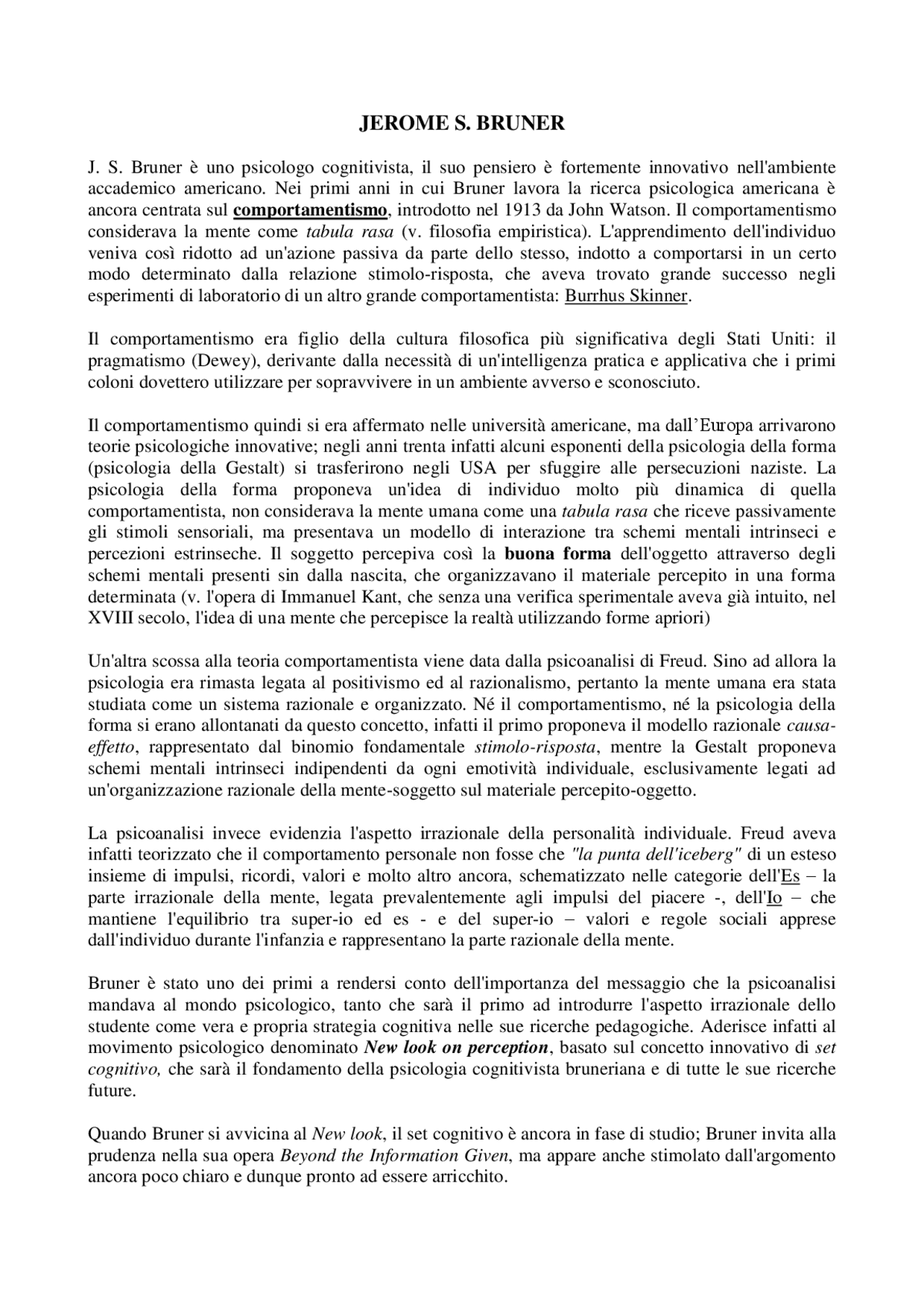 J S Bruner E Confronto Con Piaget E Vygotskij Docsity